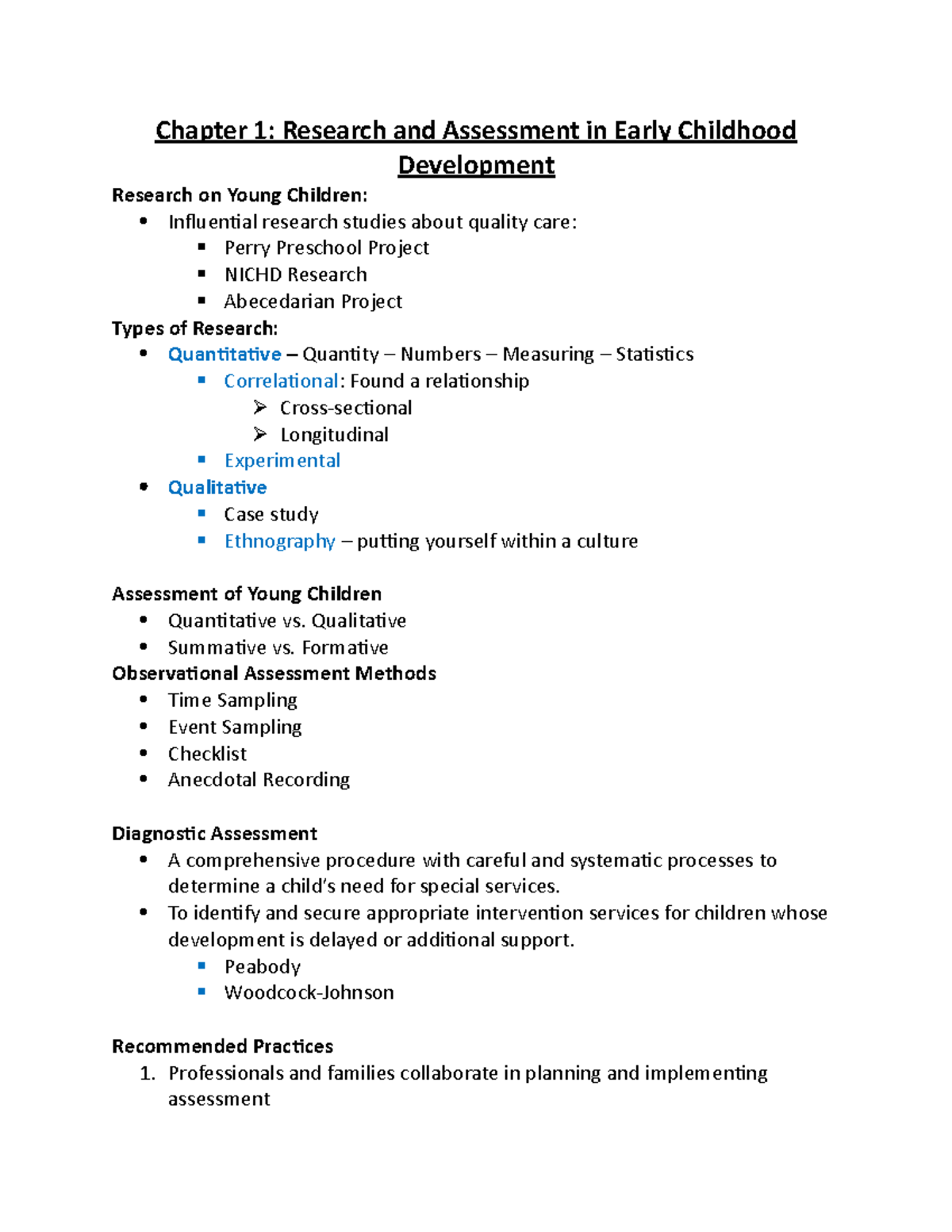 HDF 303 Notes Chapter 1 - Chapter 1: Research and Assessment in Early ...