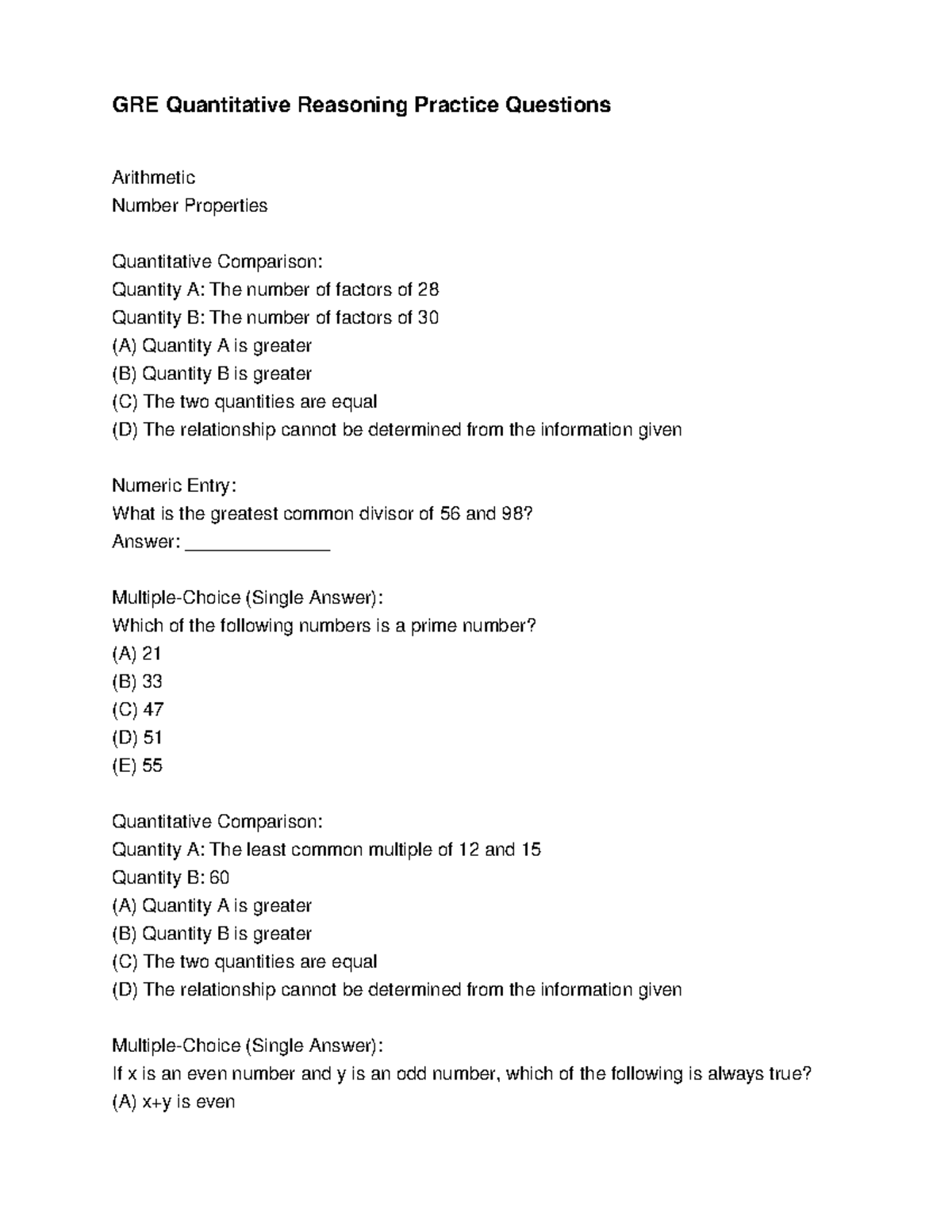 GRE Quantitative Reasoning Practice Questions Updated - GRE Quantitative Reasoning Practice ...