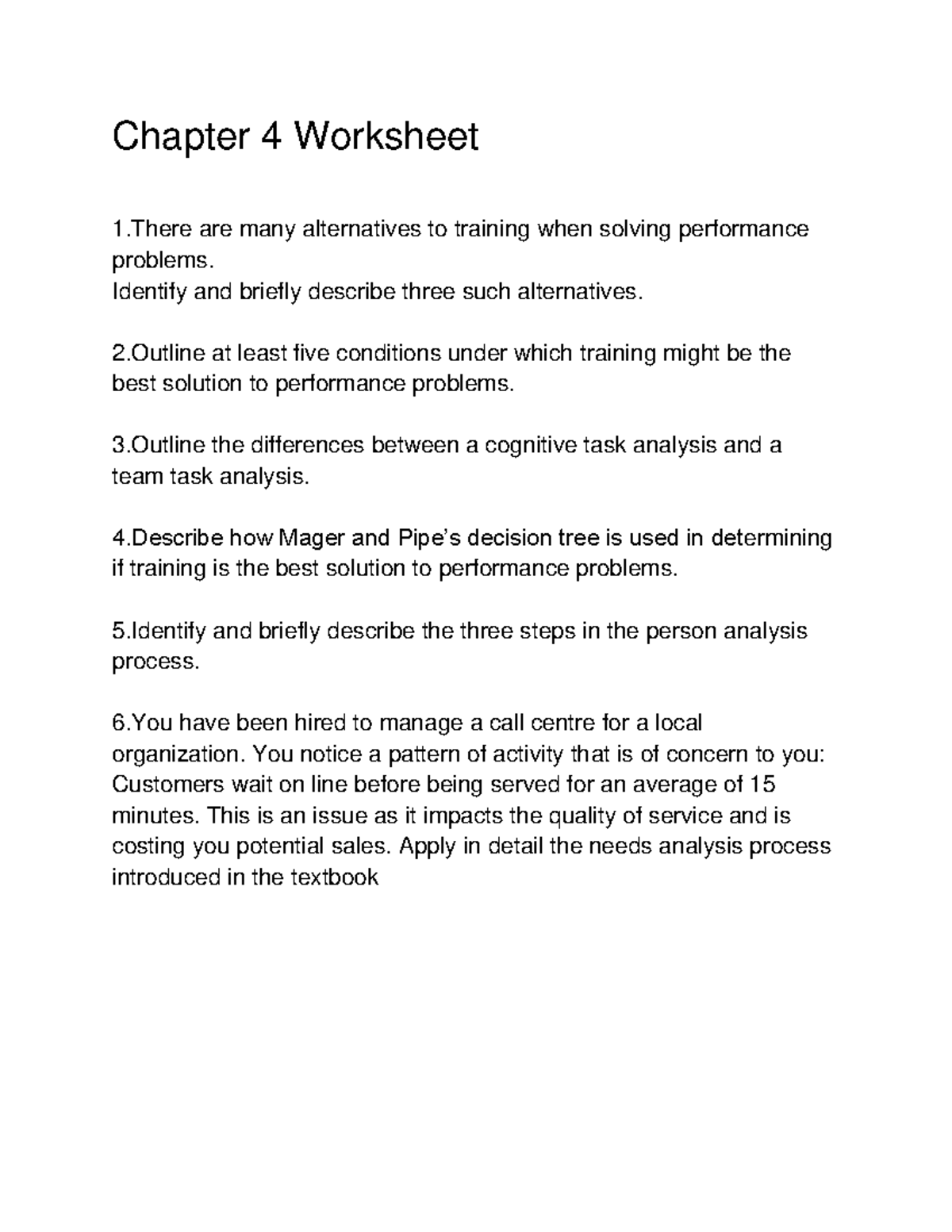 Training&Development - Chapter 4 Worksheet - Chapter 4 Worksheet 1 are ...