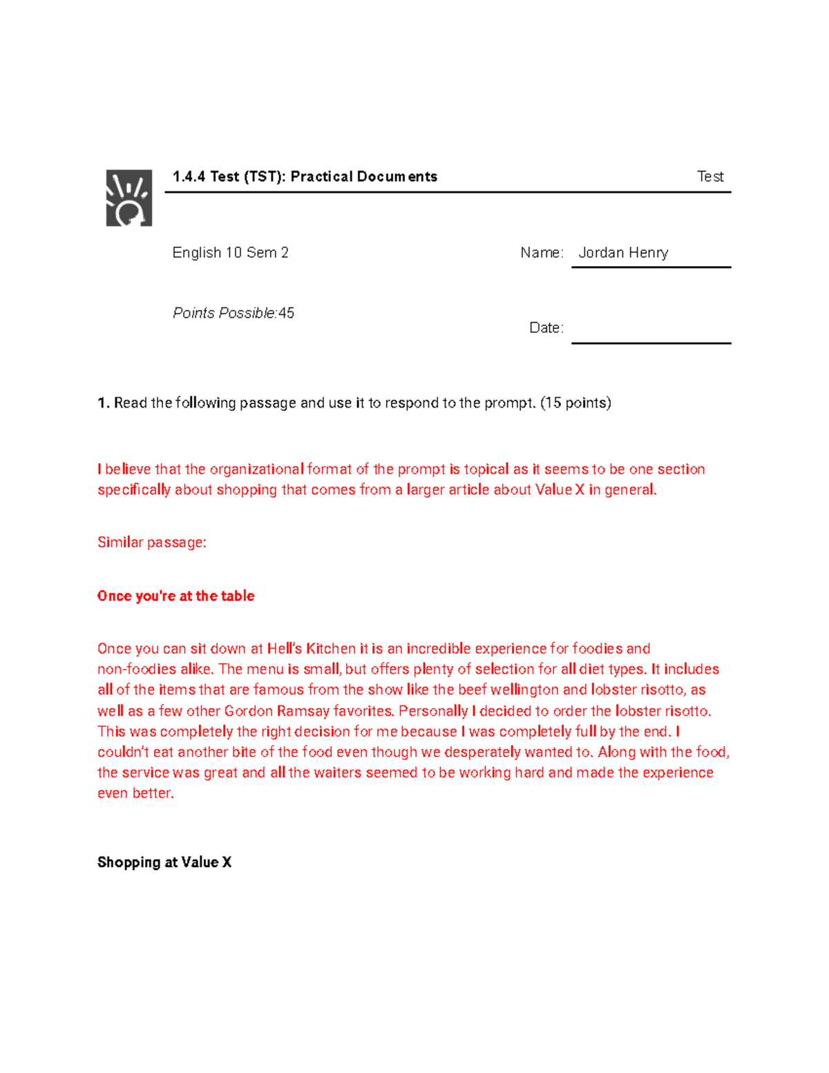 1.4.4 Practice English 10 Sem 2 APEX - 1.4 Test (TST): Practical ...