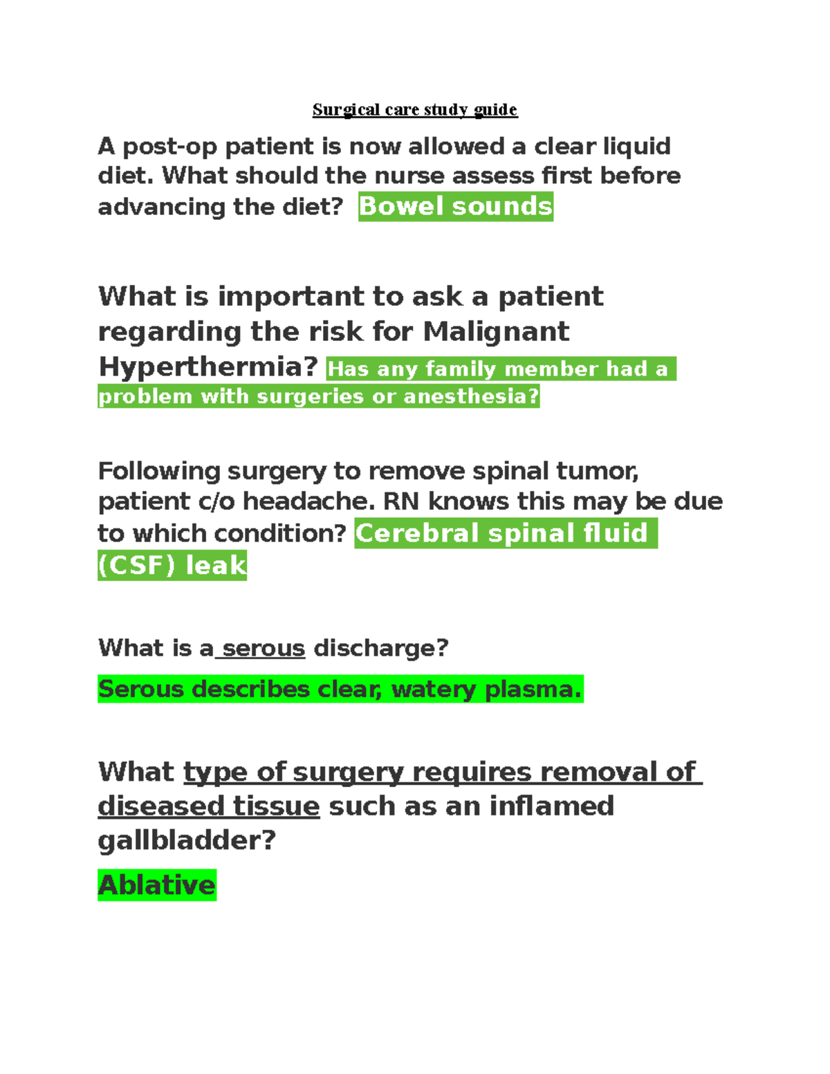Surgical care study guide.docx Unitek College - Surgical care study ...