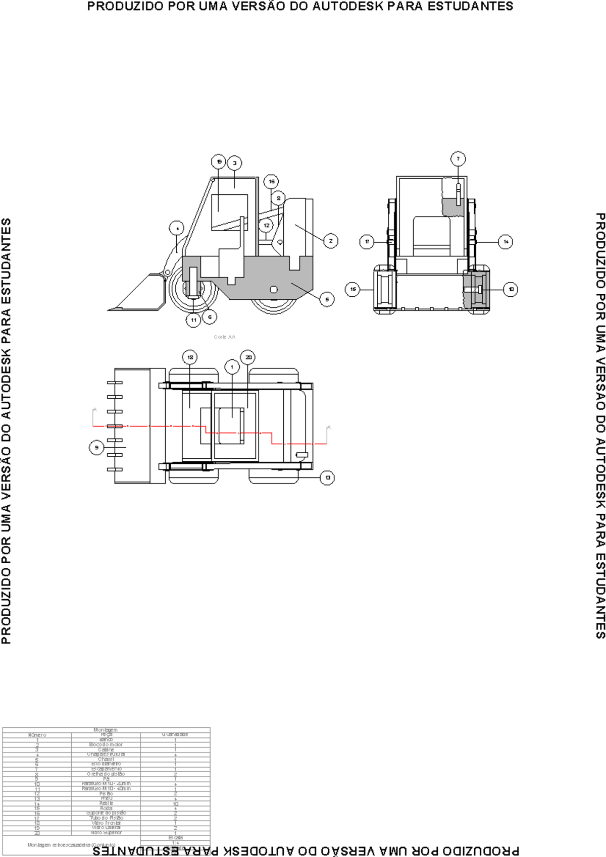 Montagem - Projeto de AUTOCAD- Retroescavadeira - A A Corte AA Montagem ...