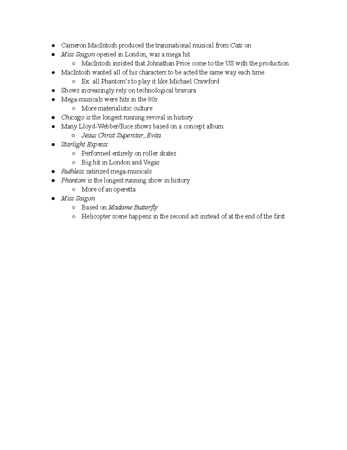 Notes 4 8 - Prof. Jim Lovensheimer - Cameron MacIntosh produced the ...