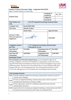 Final - Front sheet Unit 34 - Luminus Technical University College - Assignment Brief (RQF ...
