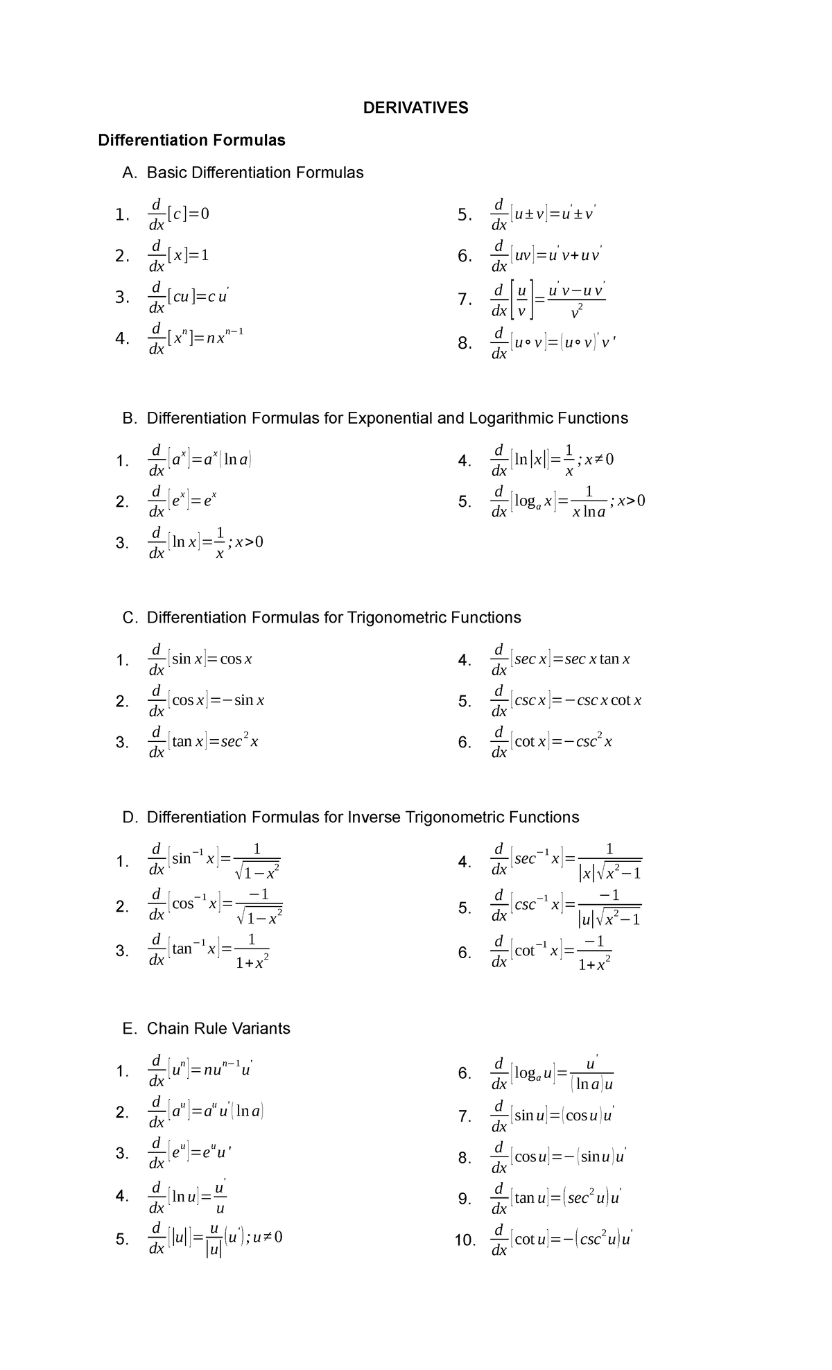 MM 6 - Calculus 1 with Analytic Geometry - Derivatives Exercises (with ...