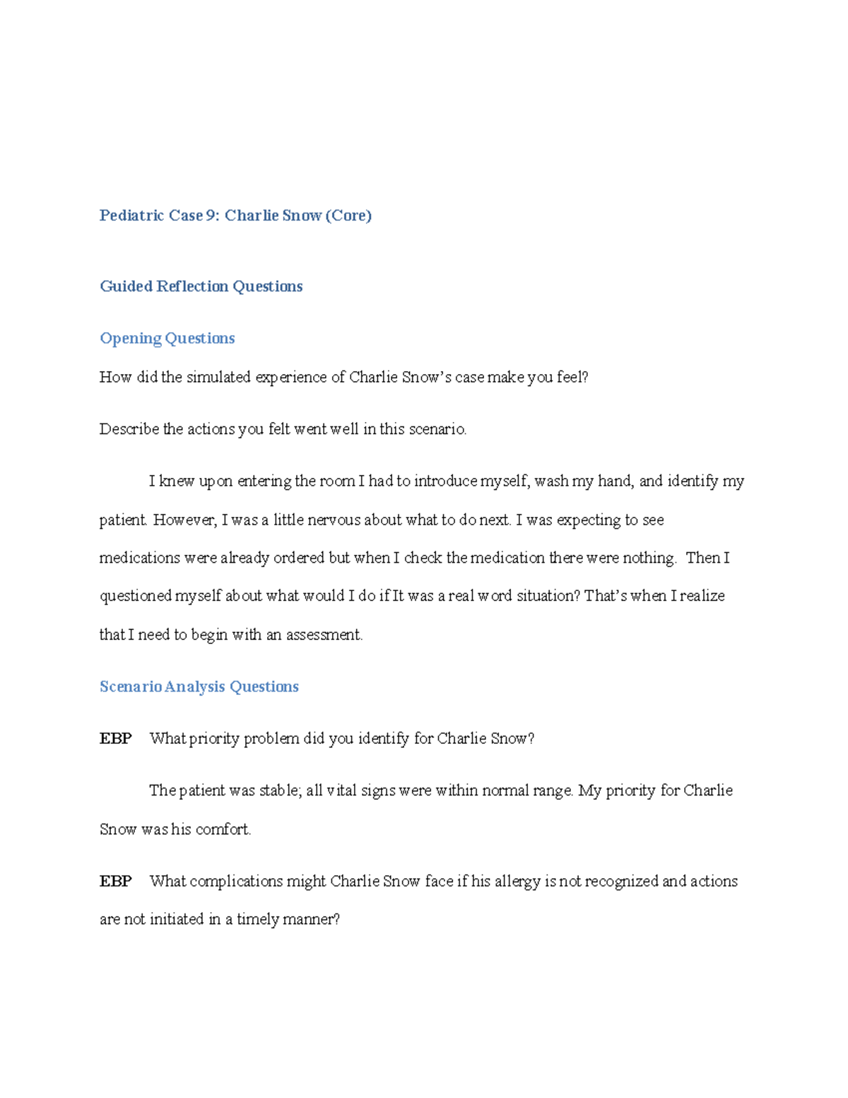 Pediatric Case 9: Charlie Snow (Core) Guided Reflection Questions - Studocu