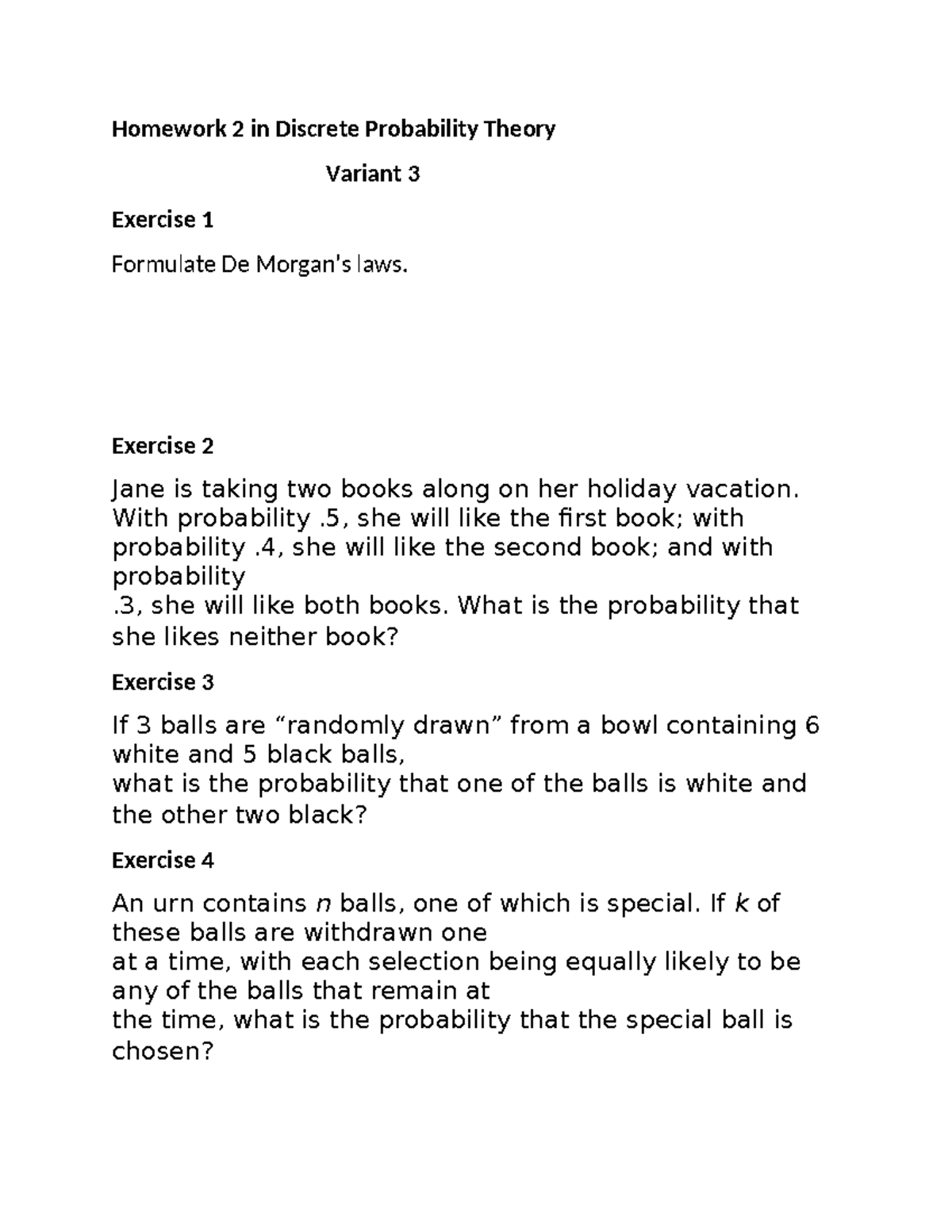 Homework 2 in Discrete Probability Theory - Copy - Homework 2 in ...