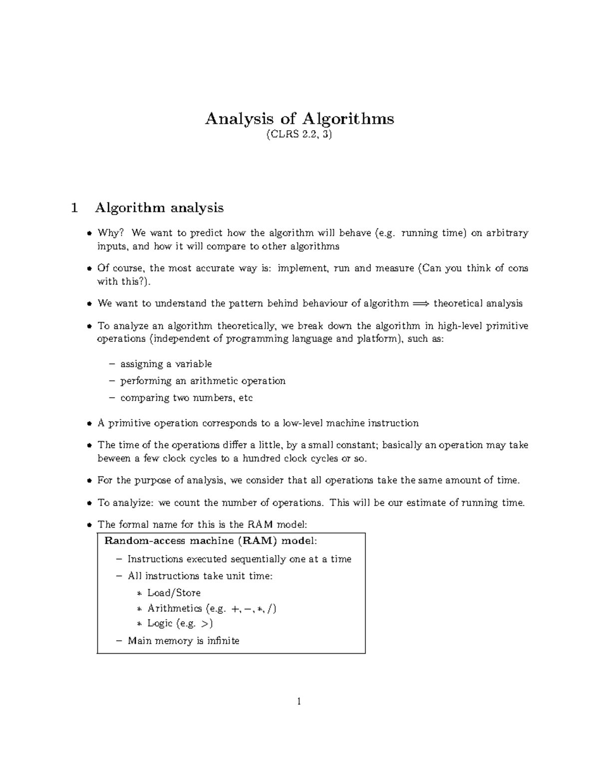 Analysis - good - Analysis of Algorithms (CLRS 2, 3) 1 Algorithm ...