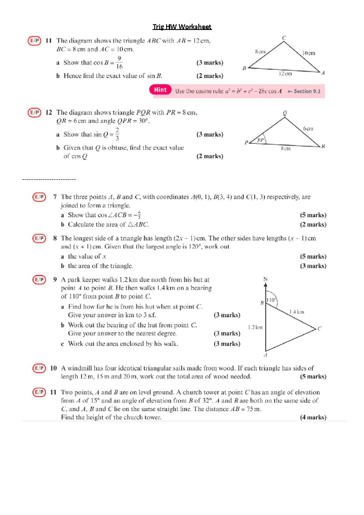Trig HW - na k - Trig HW Worksheet - Studocu
