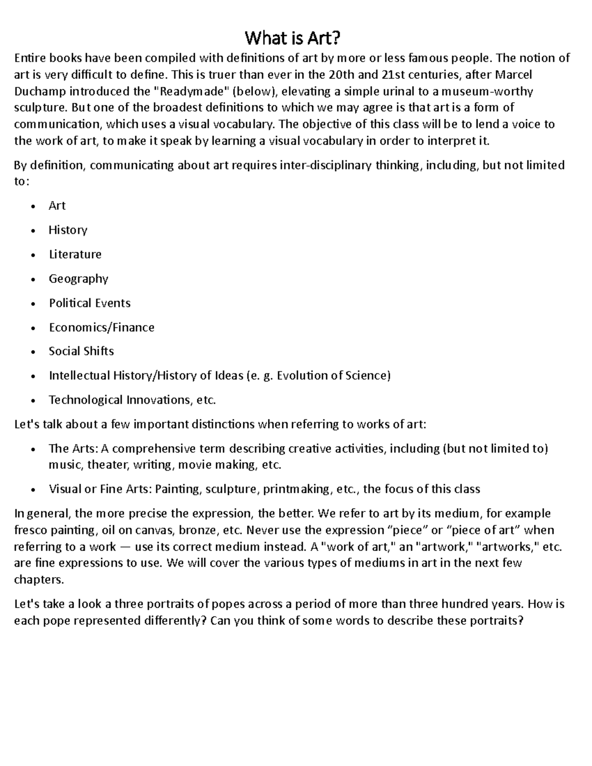 Mod 1 chapter 1 notes - What is Art? ####### Entire books have been ...