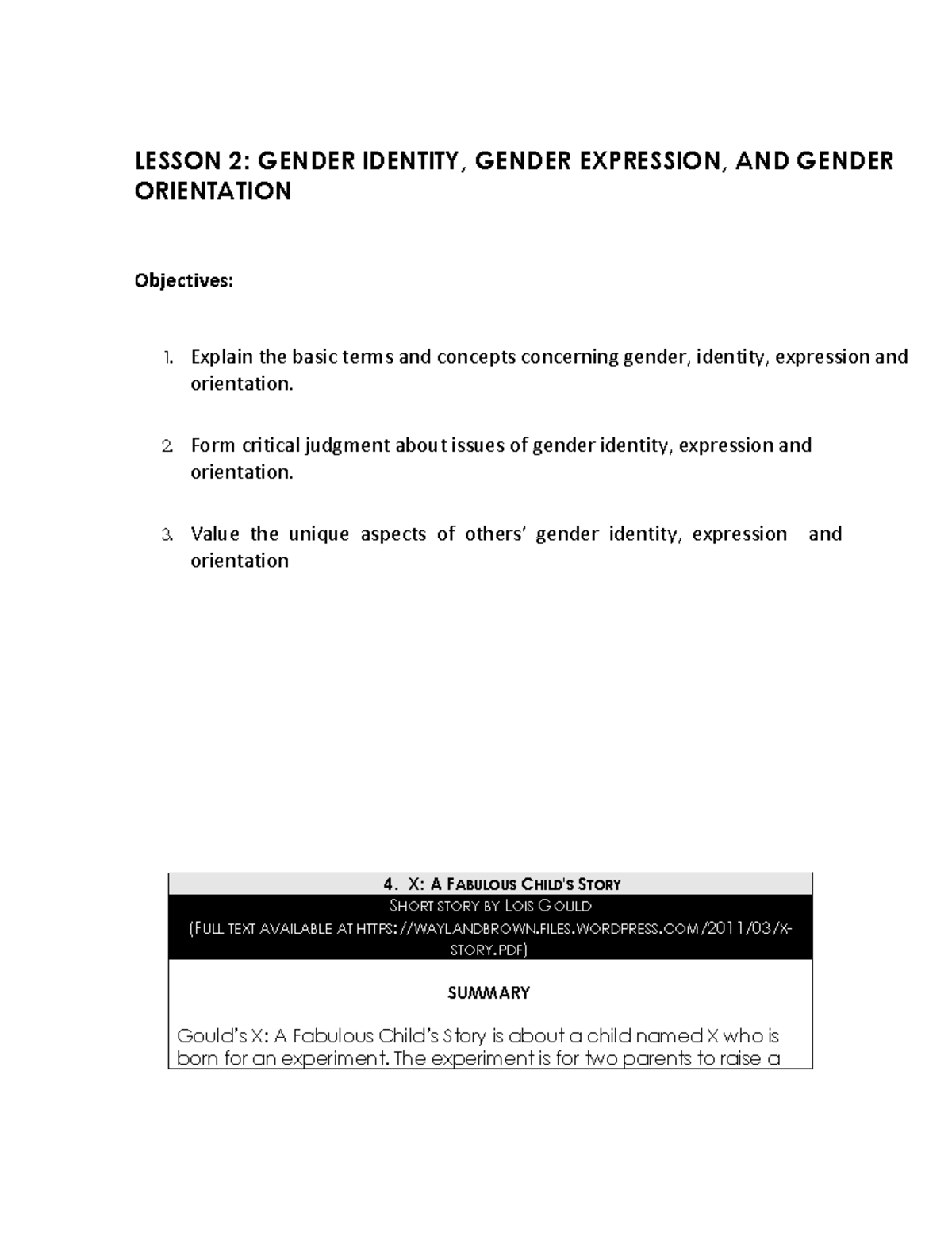 UNIT 1 Lesson 2 - module - LESSON 2: GENDER IDENTITY, GENDER EXPRESSION ...
