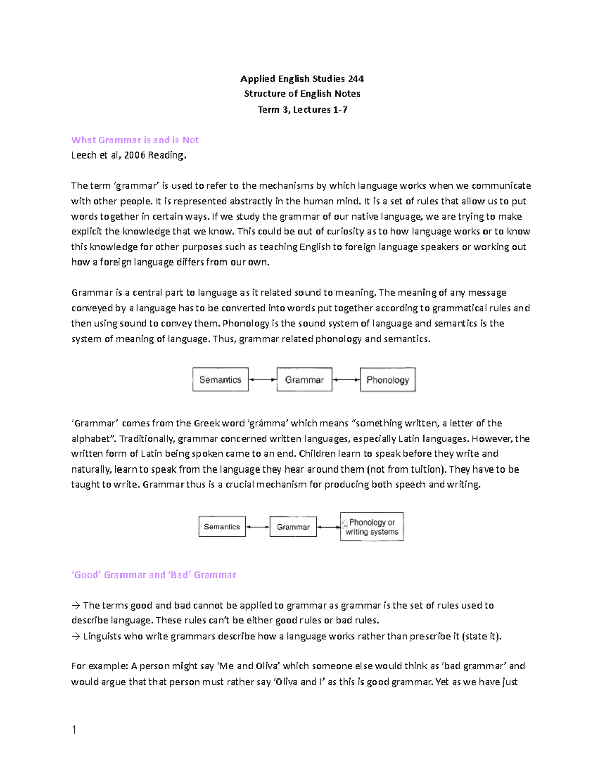 So E Term 3 Notes - Applied English Studies 244 Structure of English ...
