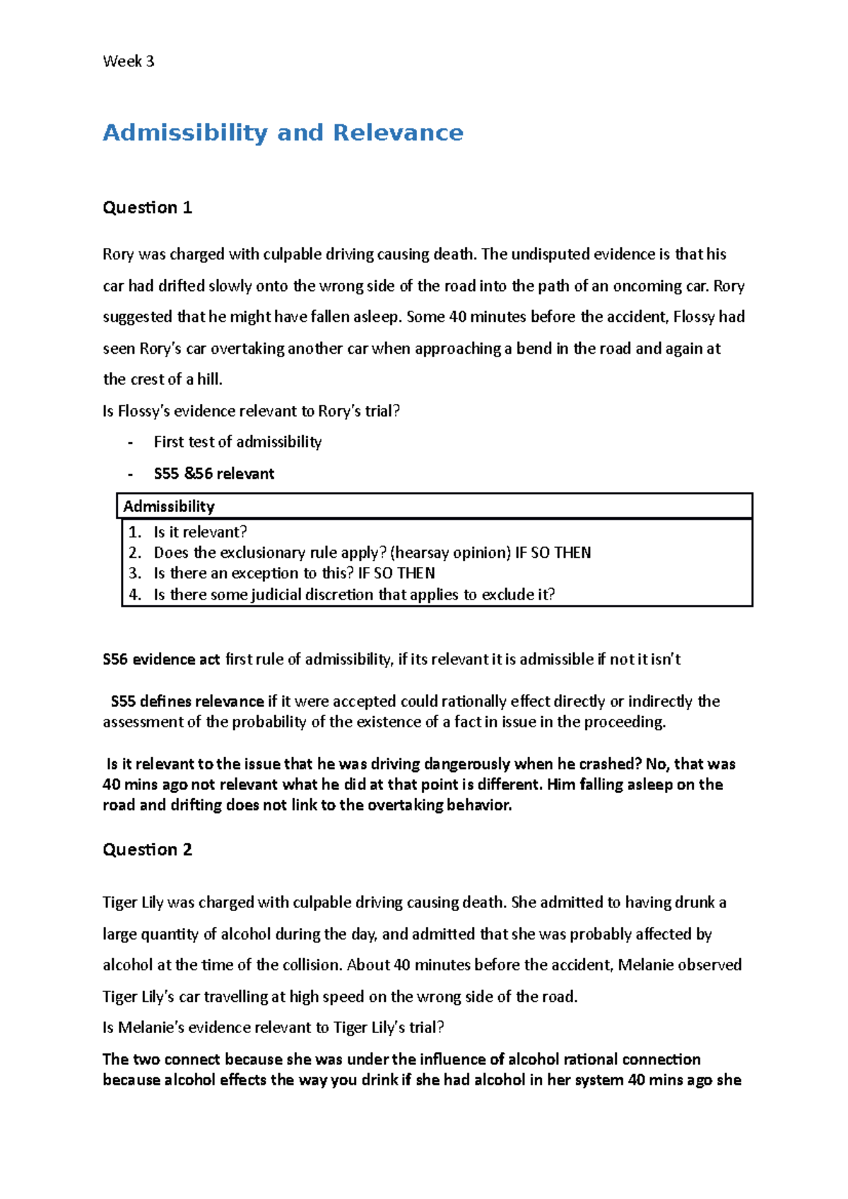Week 3 - Week 3- Tutorial questions and answers + notes written down ...