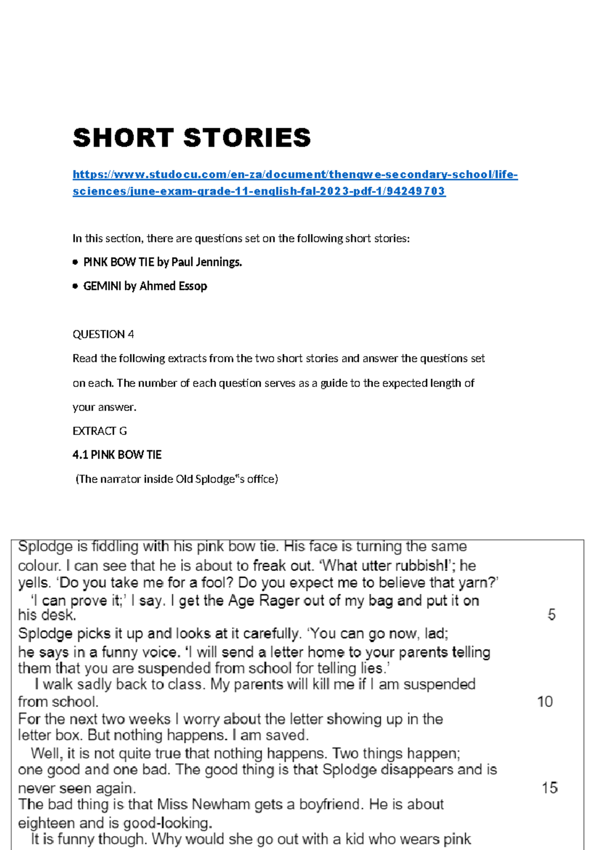 Short Stories - Test - Test - SHORT STORIES studocu/en-za/document ...