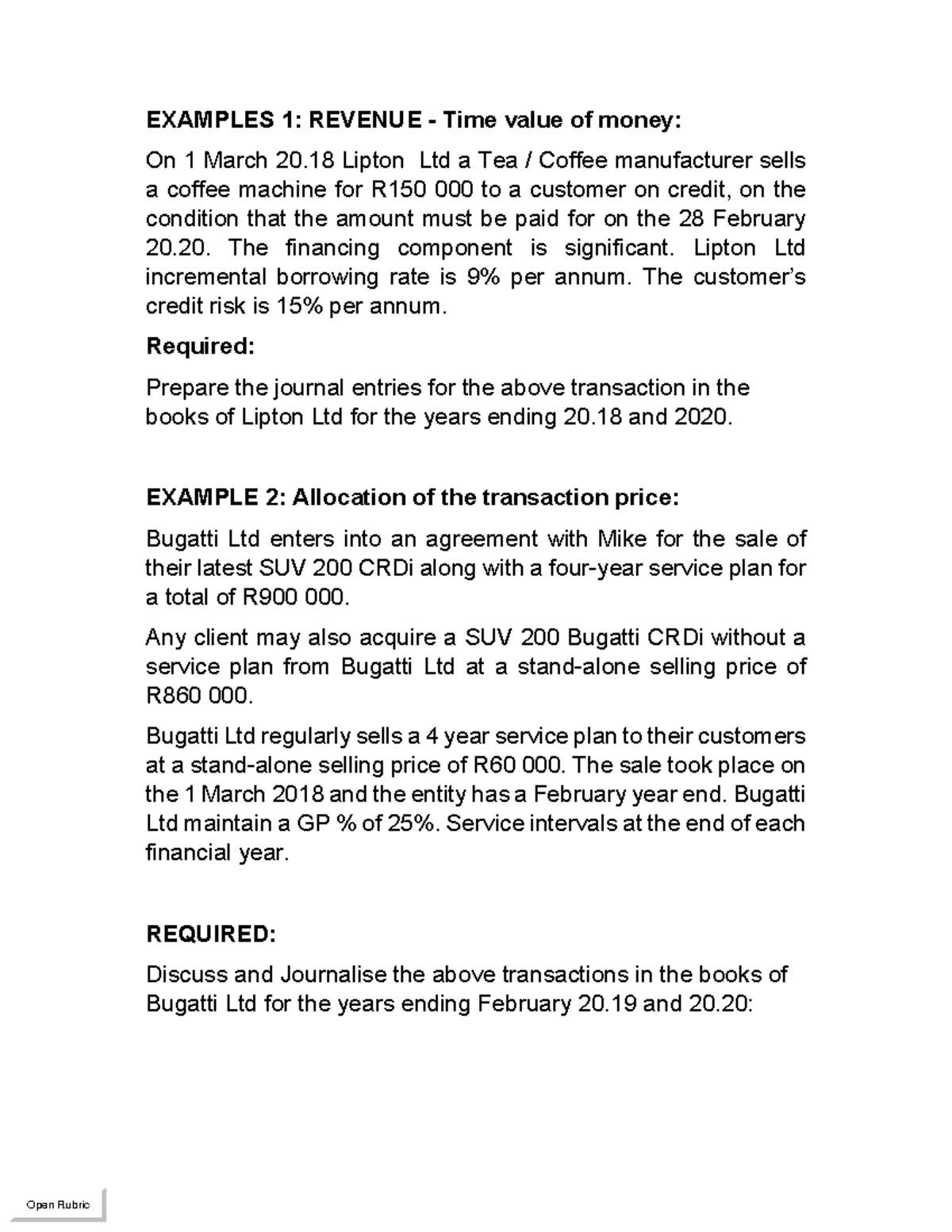Revenue Examples 1 - lecture notes created for Unisa students doing ...