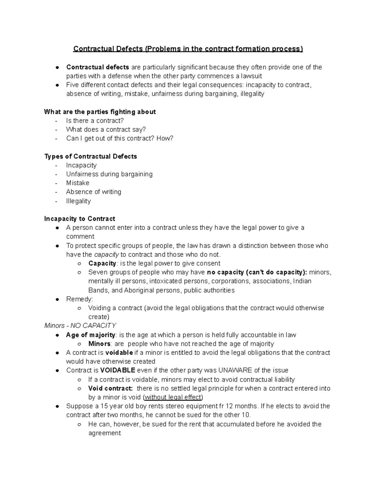 Chapter 10 law122 - sfa - Contractual Defects (Problems in the contract ...
