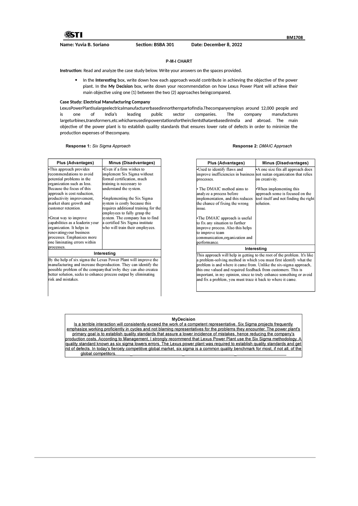 Soriano 09 Quiz 1 - Assignment - BM Name: Yuvia B. Soriano Section ...