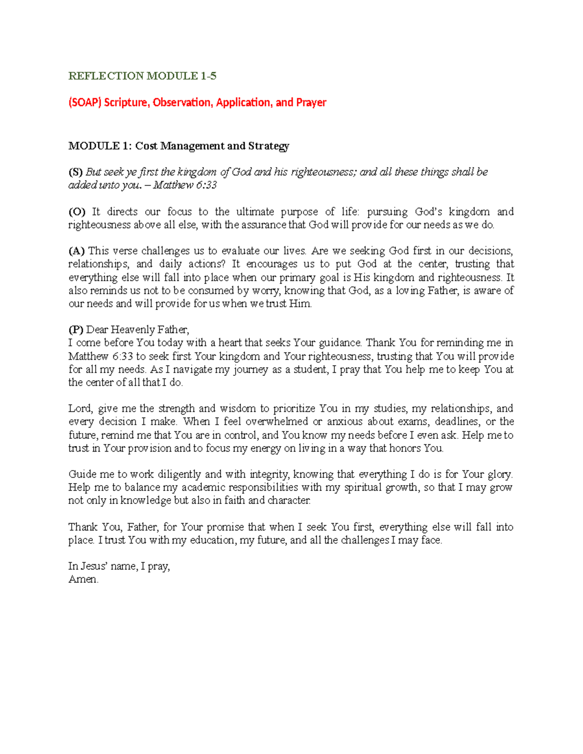 DE Guzman - SOAP Gospels - REFLECTION MODULE 1- (SOAP) Scripture, Observation, Application, and ...