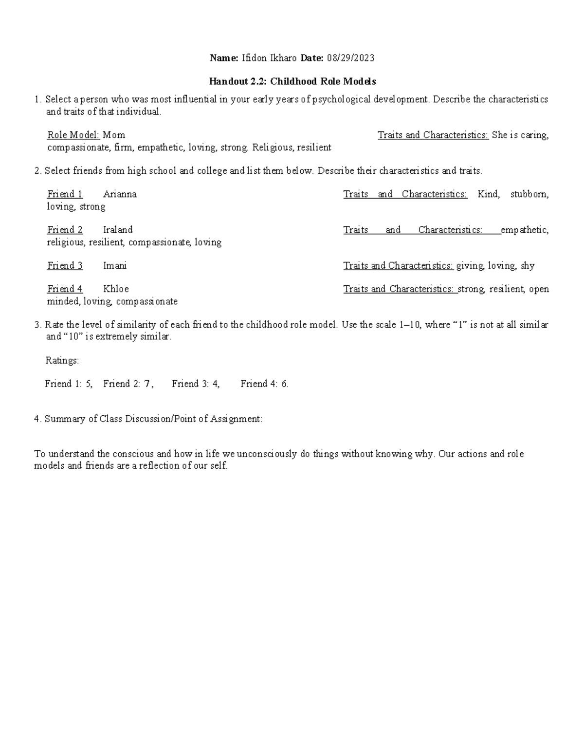 Ch 2 Class Activity 2-Role Model - Name: Ifidon Ikharo Date: 08/29 ...