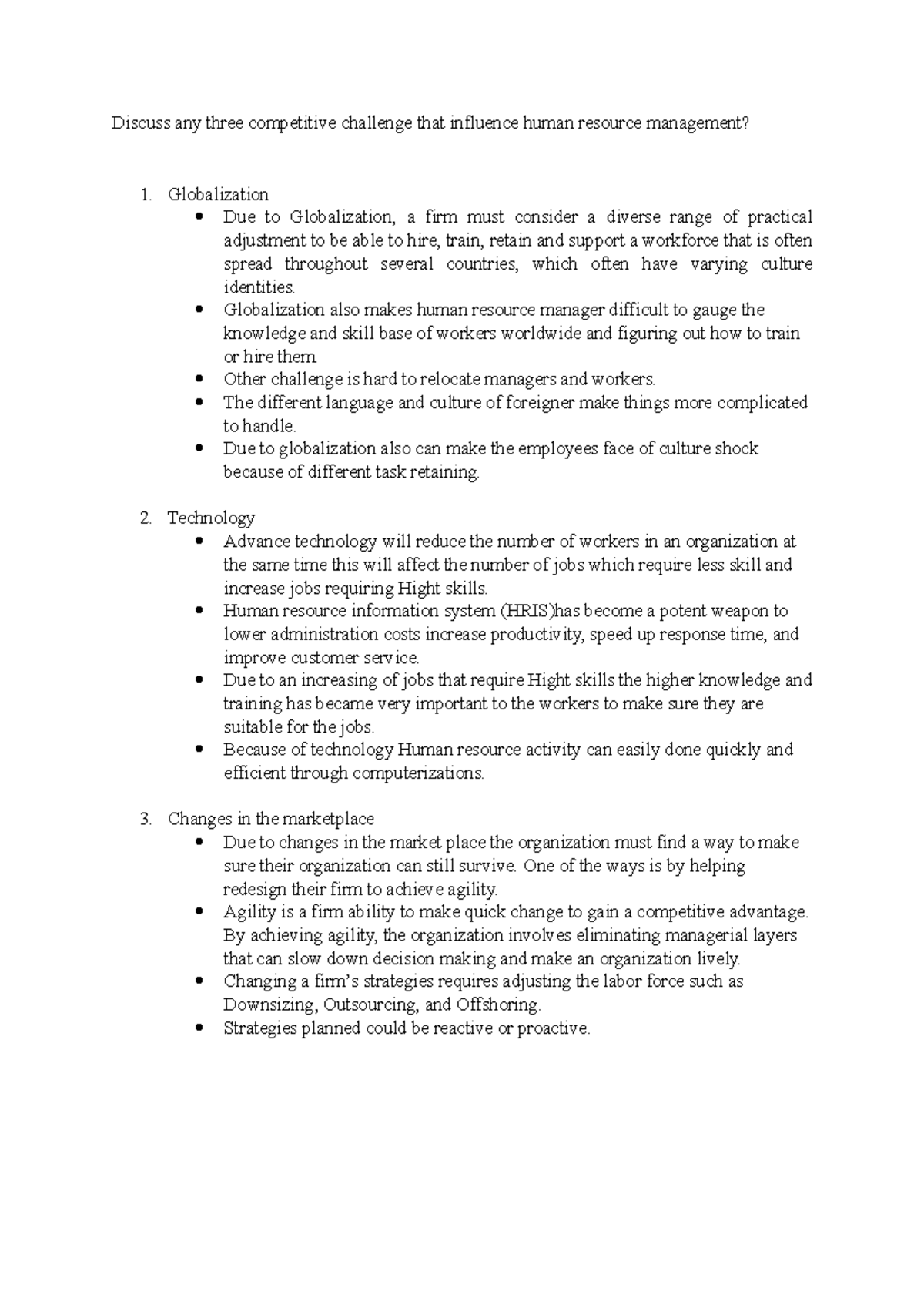 HRM533 Exercise T1 - Discuss any three competitive challenge that ...