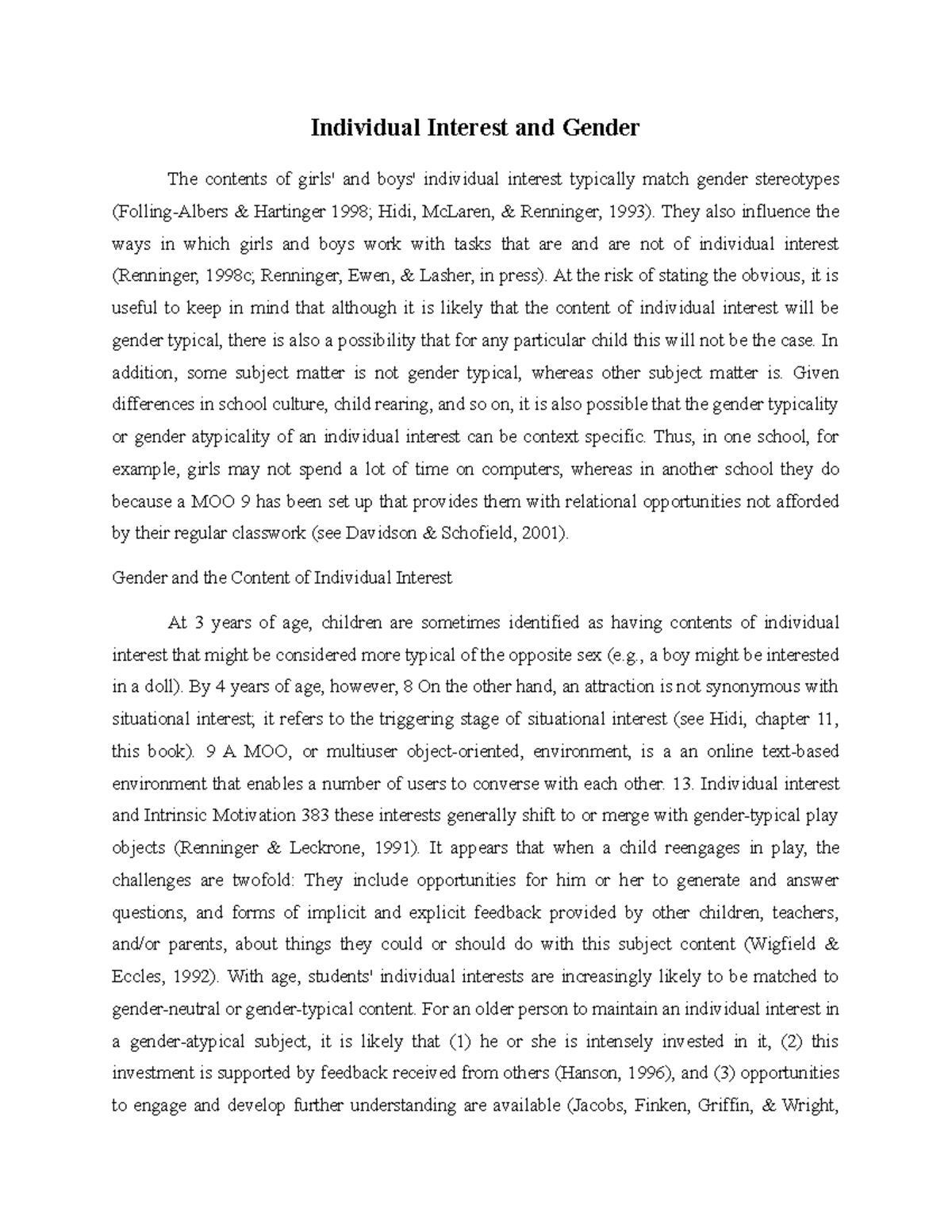 Individual Interest and Gender - They also influence the ways in which ...