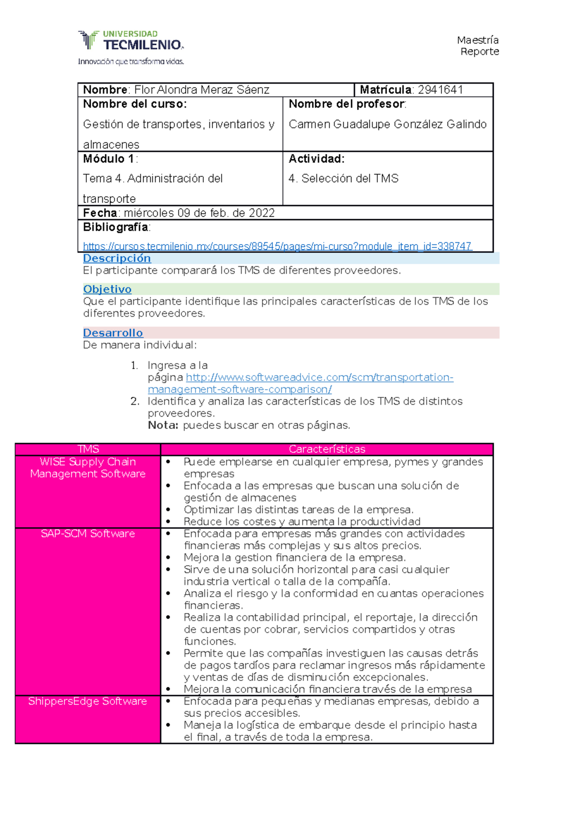 Actividad numero 4 de gestión - Maestría Reporte Nombre : Flor Alondra ...