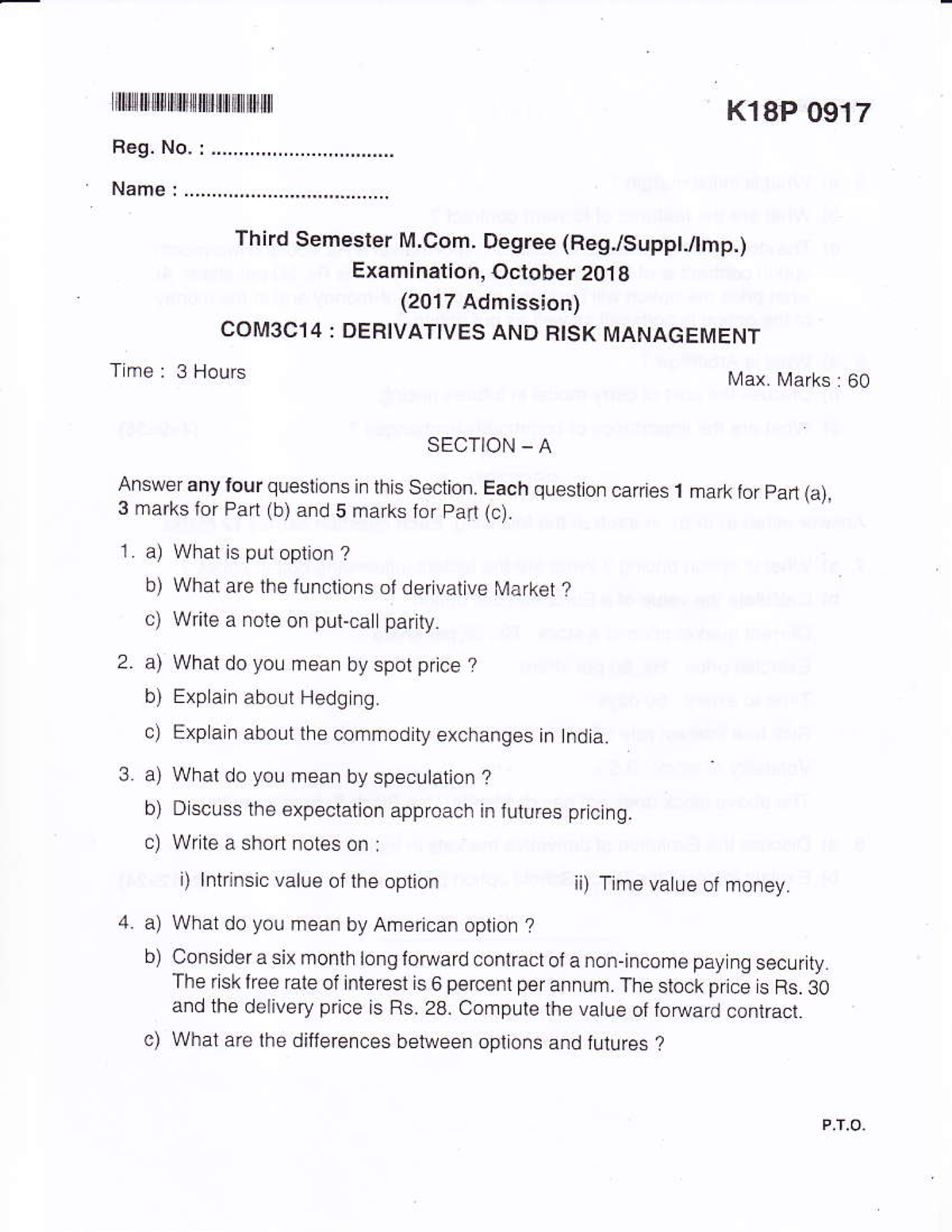 Mcom finance iii oct2018 derivatives and risk management - {llllfll ruutl filfi K1AP 0917 Third ...