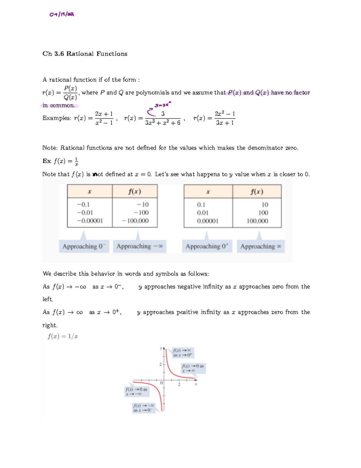 Ch3 Lecture Notes Ch 3 Rational Functions A Rational Function If Of The Form Rx P X