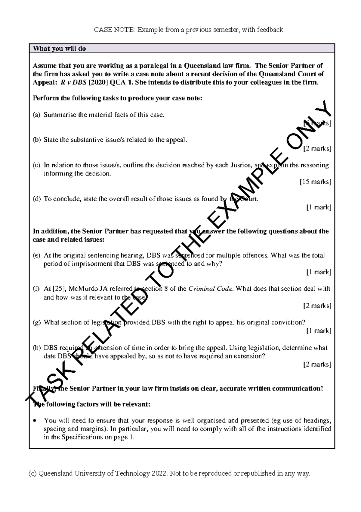 Case Note Example - What you will do Assume that you are working as a ...