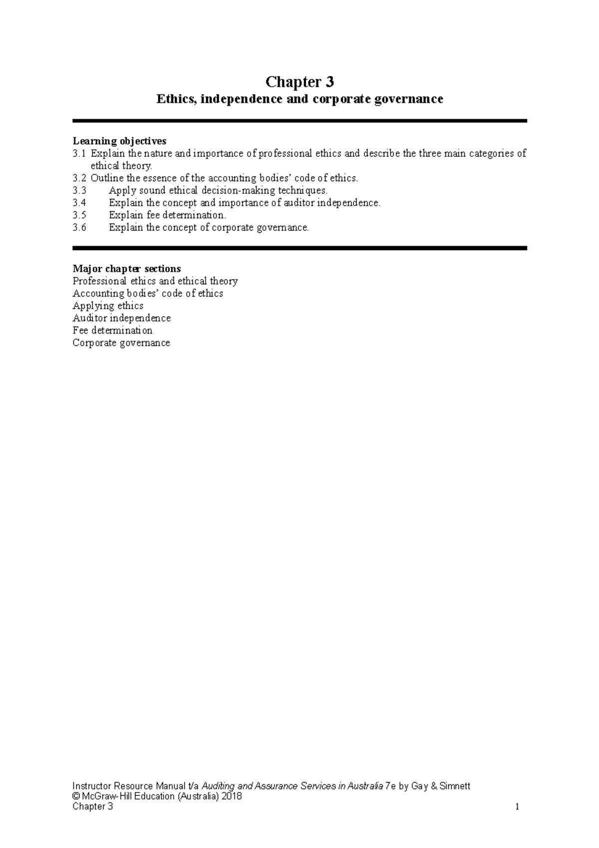 Ch03 - workshop answers - Chapter 3 Ethics, independence and corporate ...