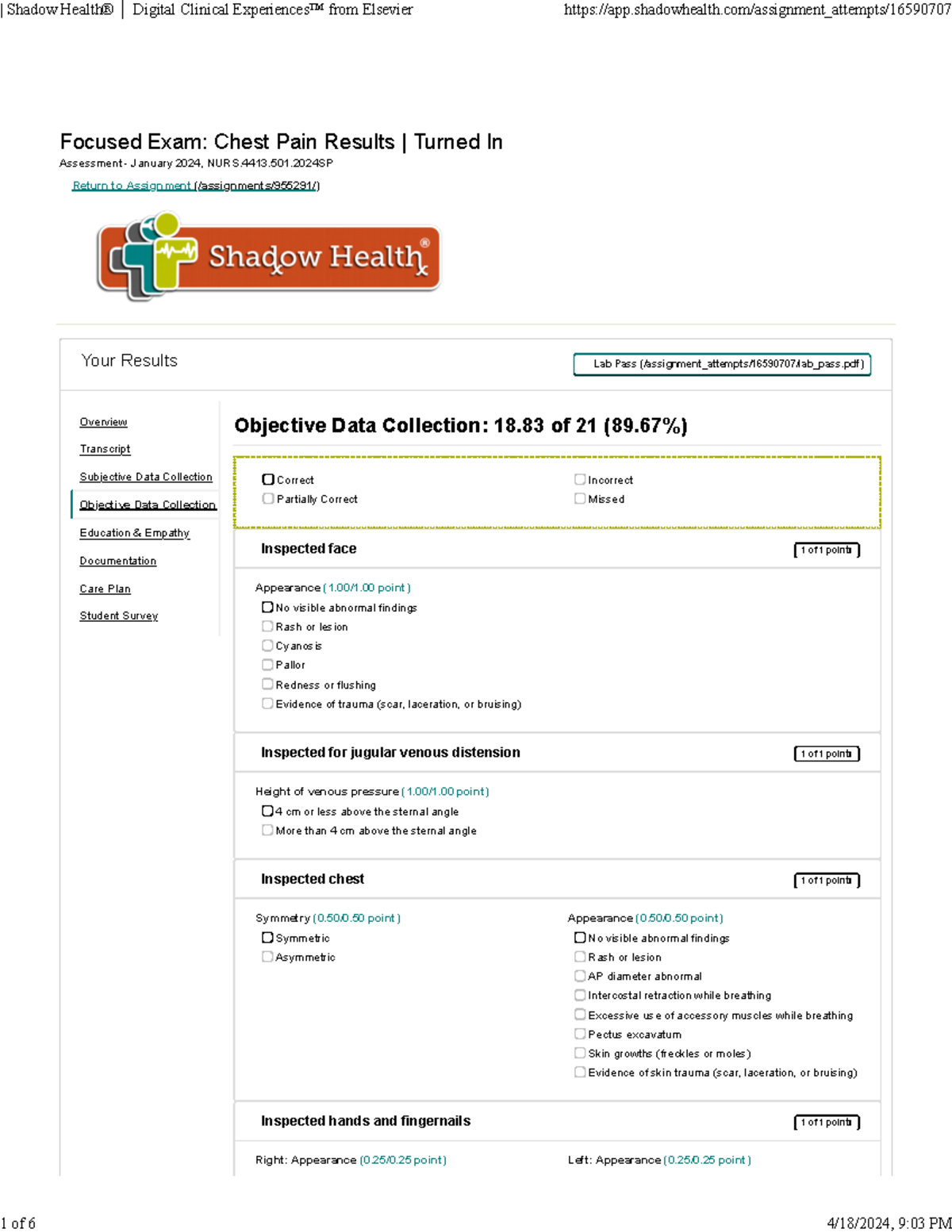 Shadow health focused exam chest pain objective data - Focused Exam ...