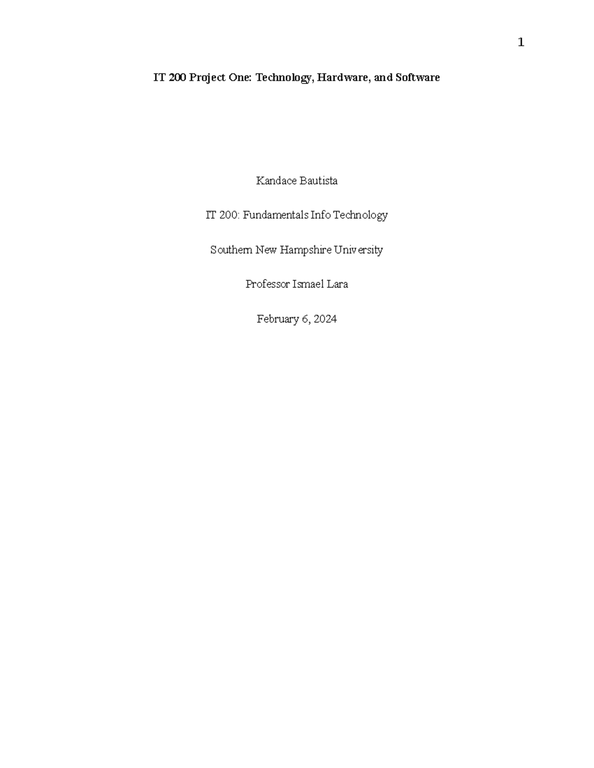 Project One Technology Hardware And Software It 200 Project One Technology Hardware And