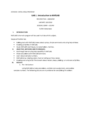 DSP EEE30004 Lab 1 - EEE30004: Digital Signal Processing Lab 1 Section 1 Introduction: The three ...