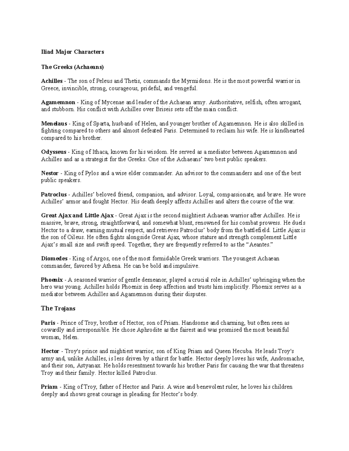Iliad-2 - Major Characters in Iliad - Iliad Major Characters The Greeks ...