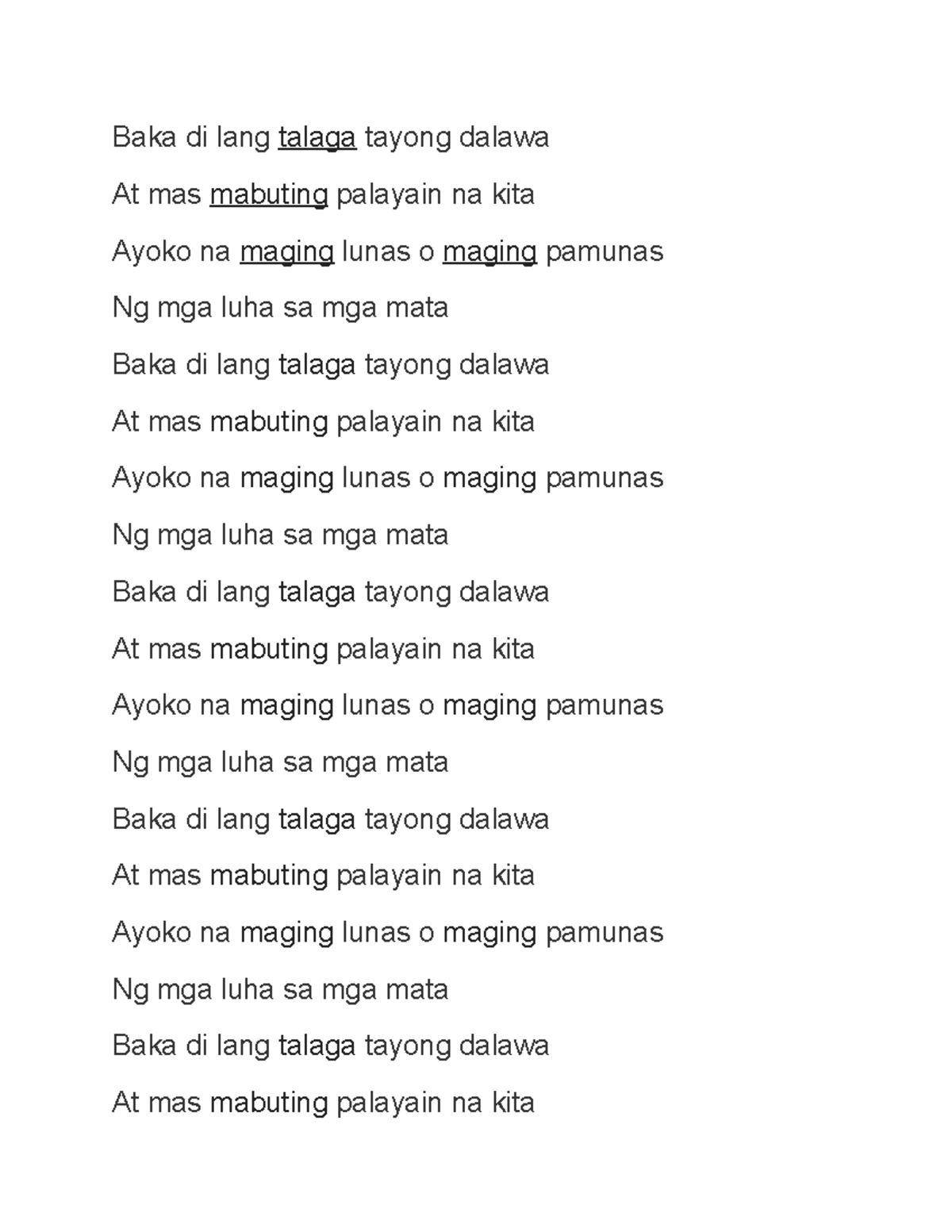 Baka di lang talaga tayong dalawa - Studocu