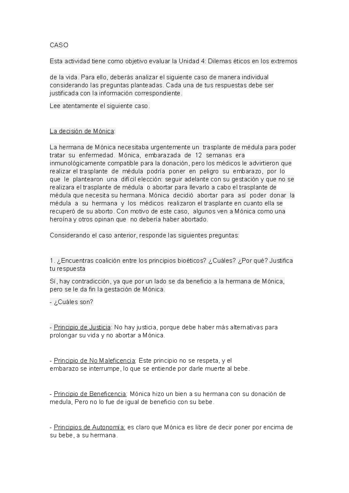 Decision de Monica - actividad grupal - CASO Esta actividad tiene como ...