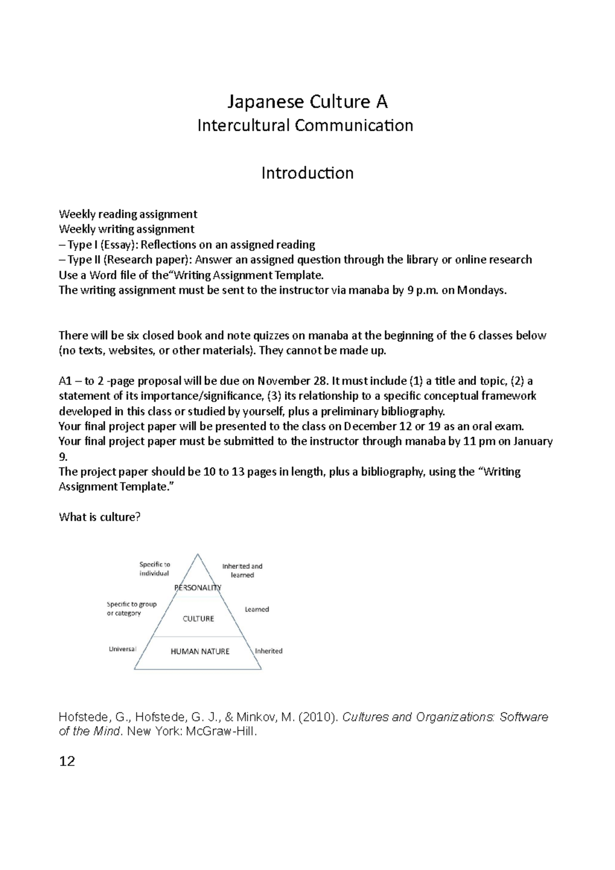 1 Introduction What Culture Is - Japanese Culture A Intercultural ...