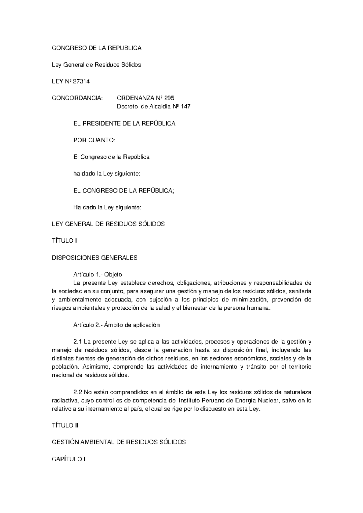1519 - LEY 1278 LEY DE GESTIÓN INTEGRAL DE LOS RESIDUOS SÓLIDOS ...