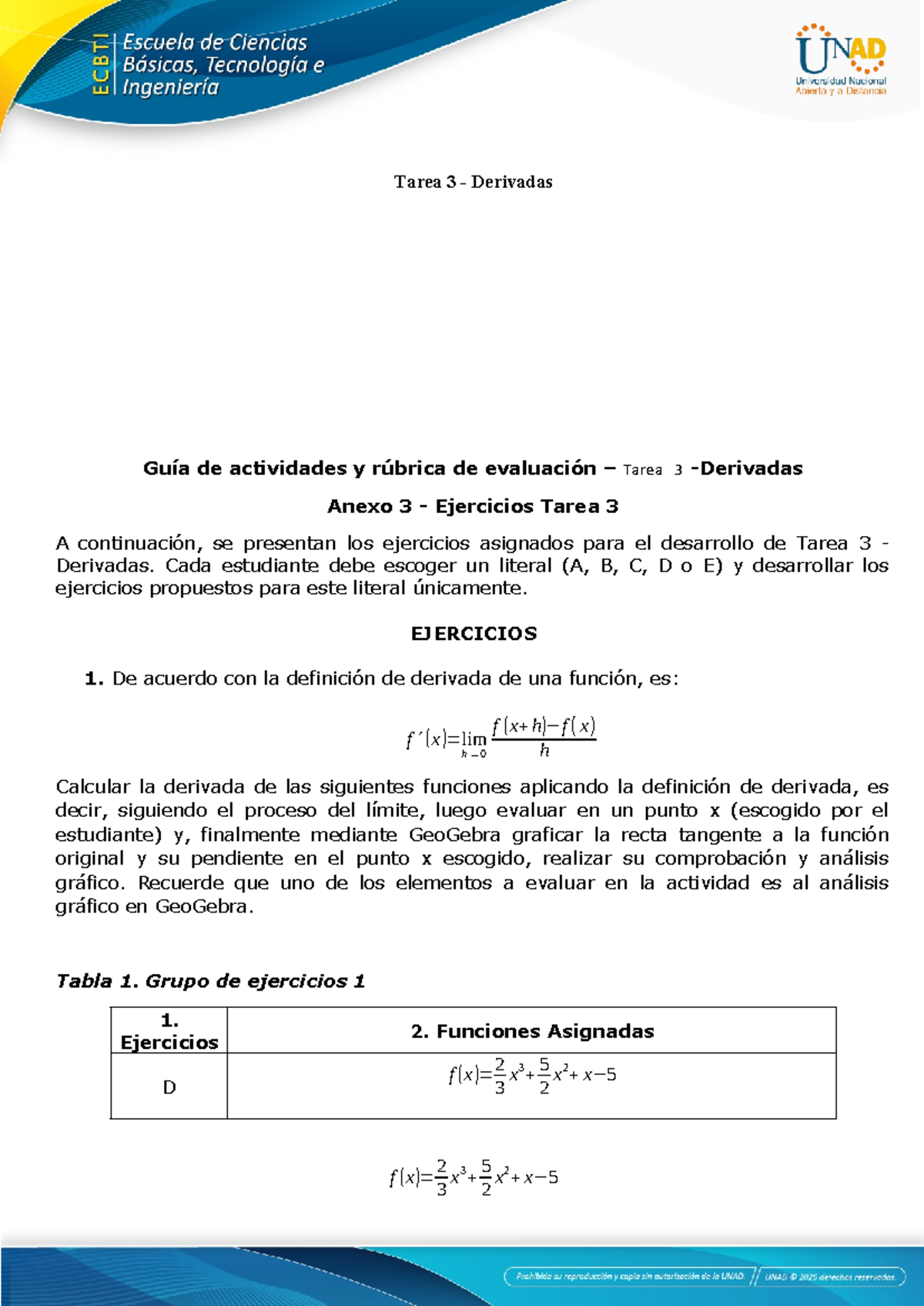 Ejercicio tarea 3 - Tarea 3 - Derivadas Guía de actividades y rúbrica de evaluación – Tarea 3 ...