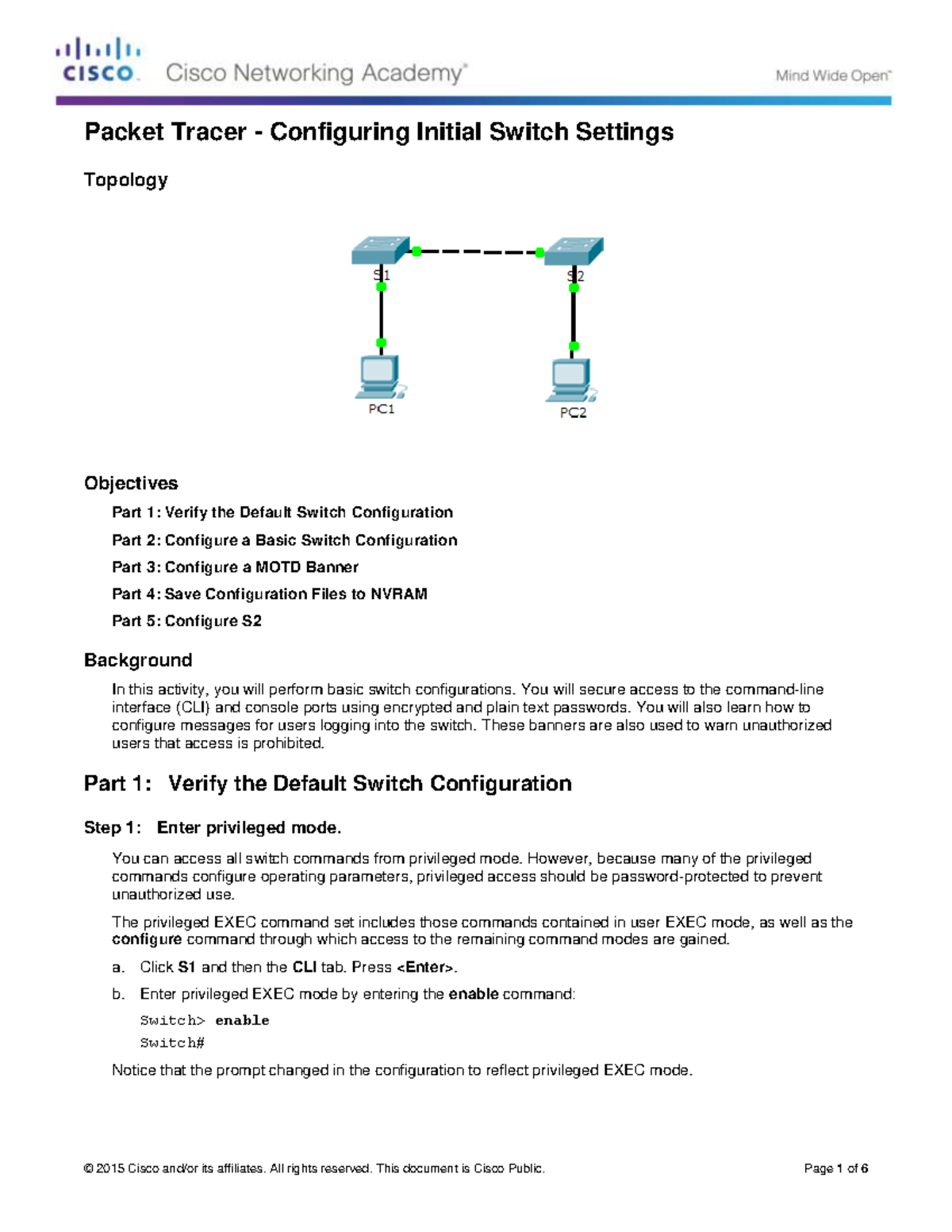Lab02 switchconfig - Notes - Topology Objectives Part 1: Verify the ...
