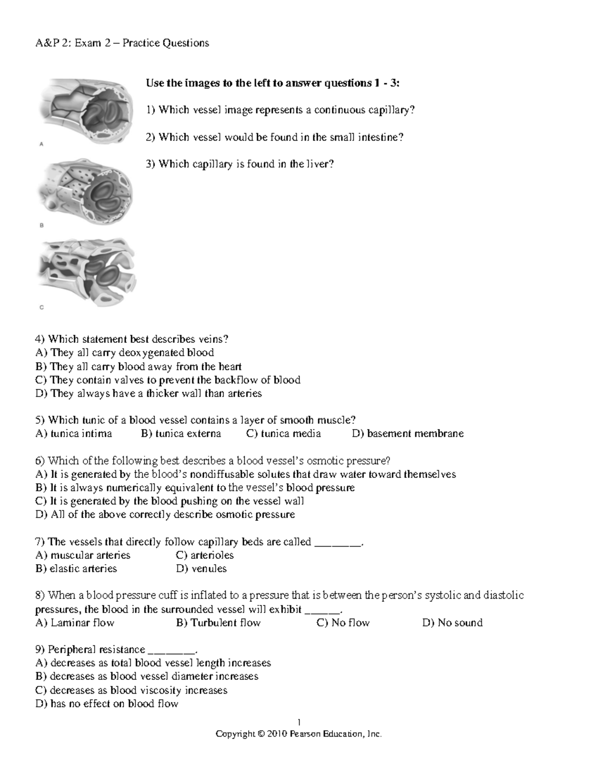 A&P 2 Exam 2 Practice Questions with Answers - 1 Copyright © 2010 ...