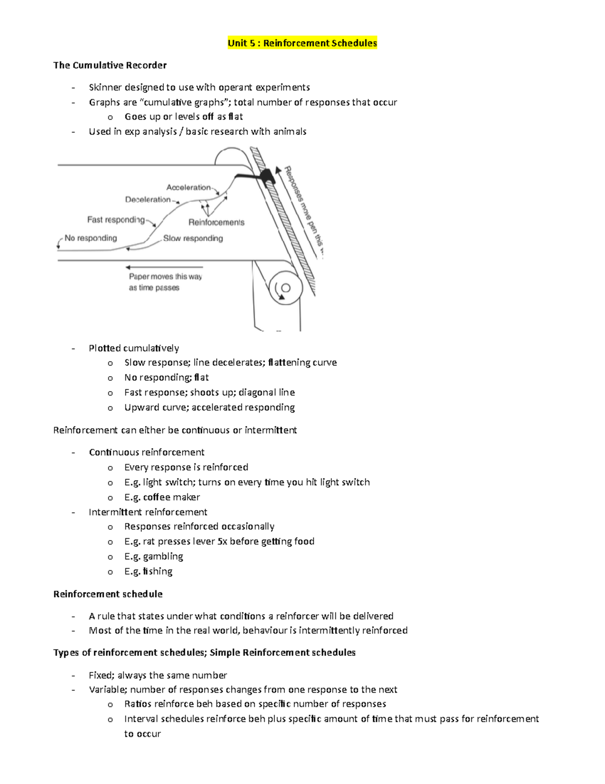 Unit 5 lecture notes - Unit 5 : Reinforcement Schedules The Cumulative ...