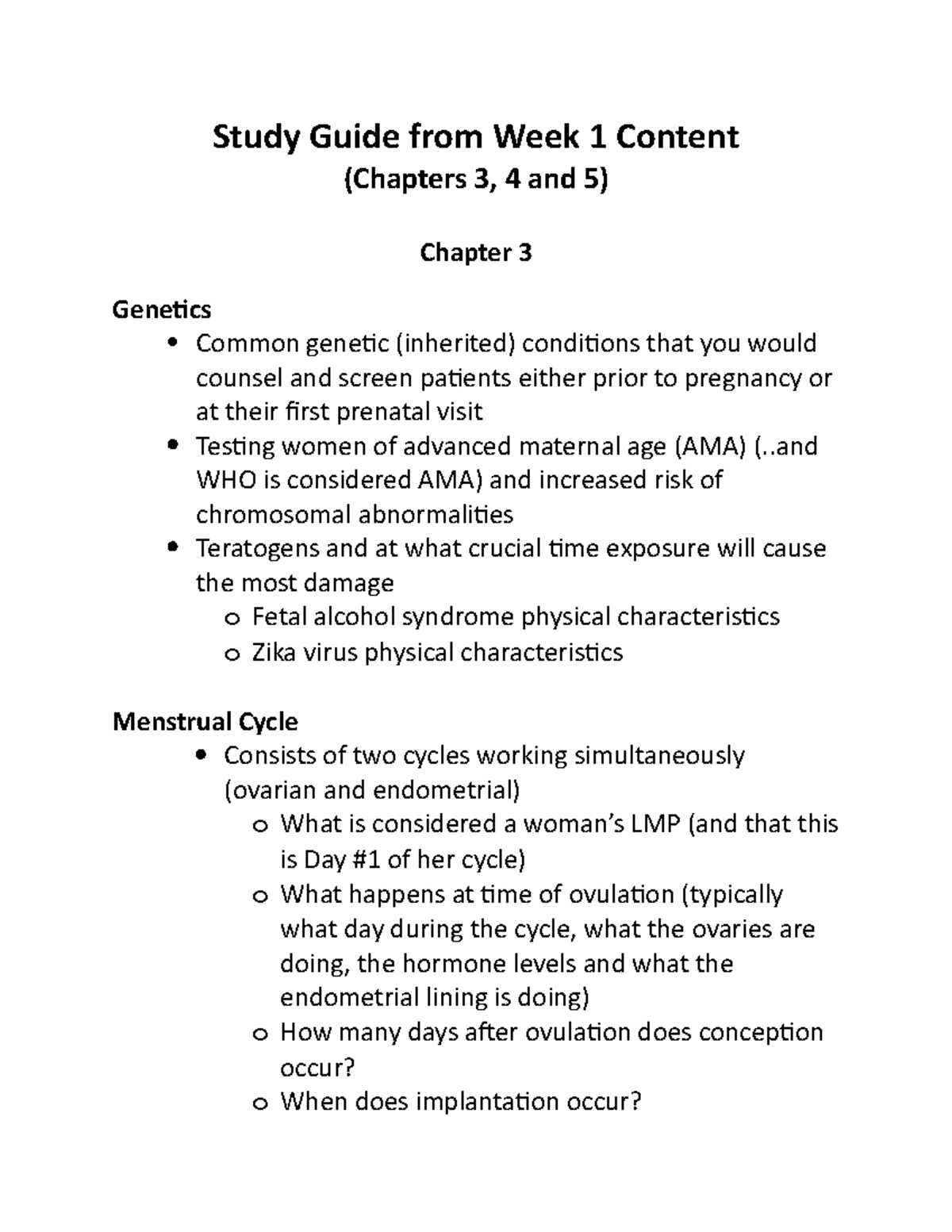 Study Guide Week 1 Study Guide From Week 1 Content Chapters 3 4 And