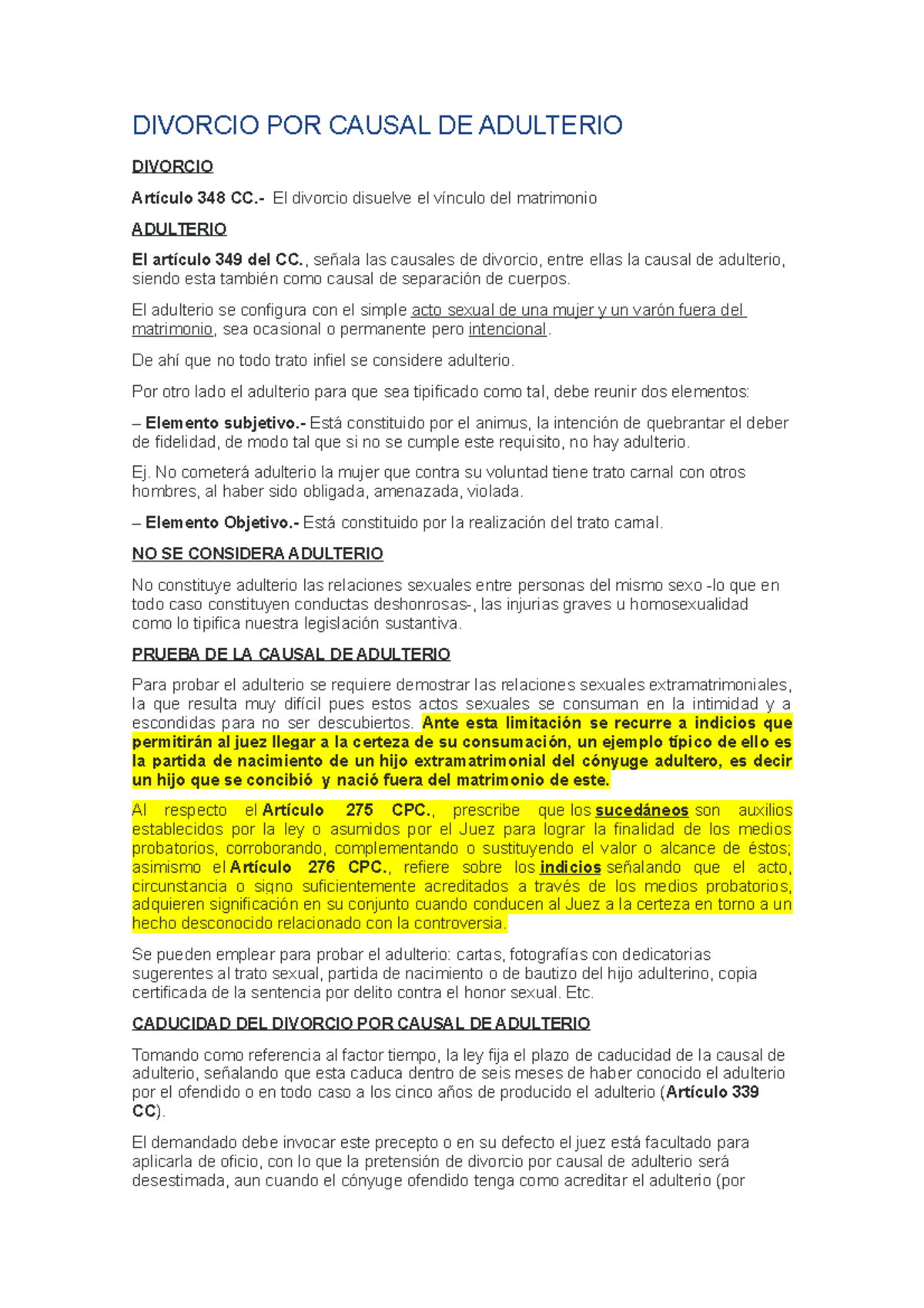 Divorcio POR Causal DE Adulterio - DIVORCIO POR CAUSAL DE ADULTERIO DIVORCIO Artículo 348 CC ...