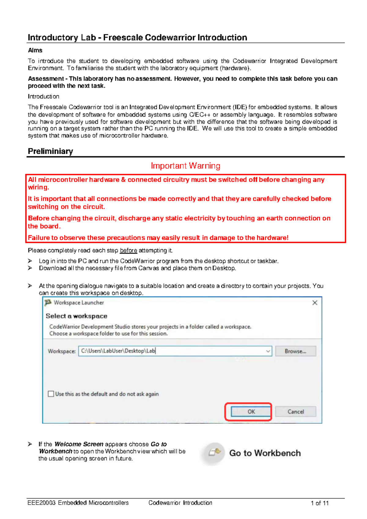 EEE2000 3 Introductory Sem 2 2023 - Introductory Lab - Freescale Codewarrior Introduction Aims ...