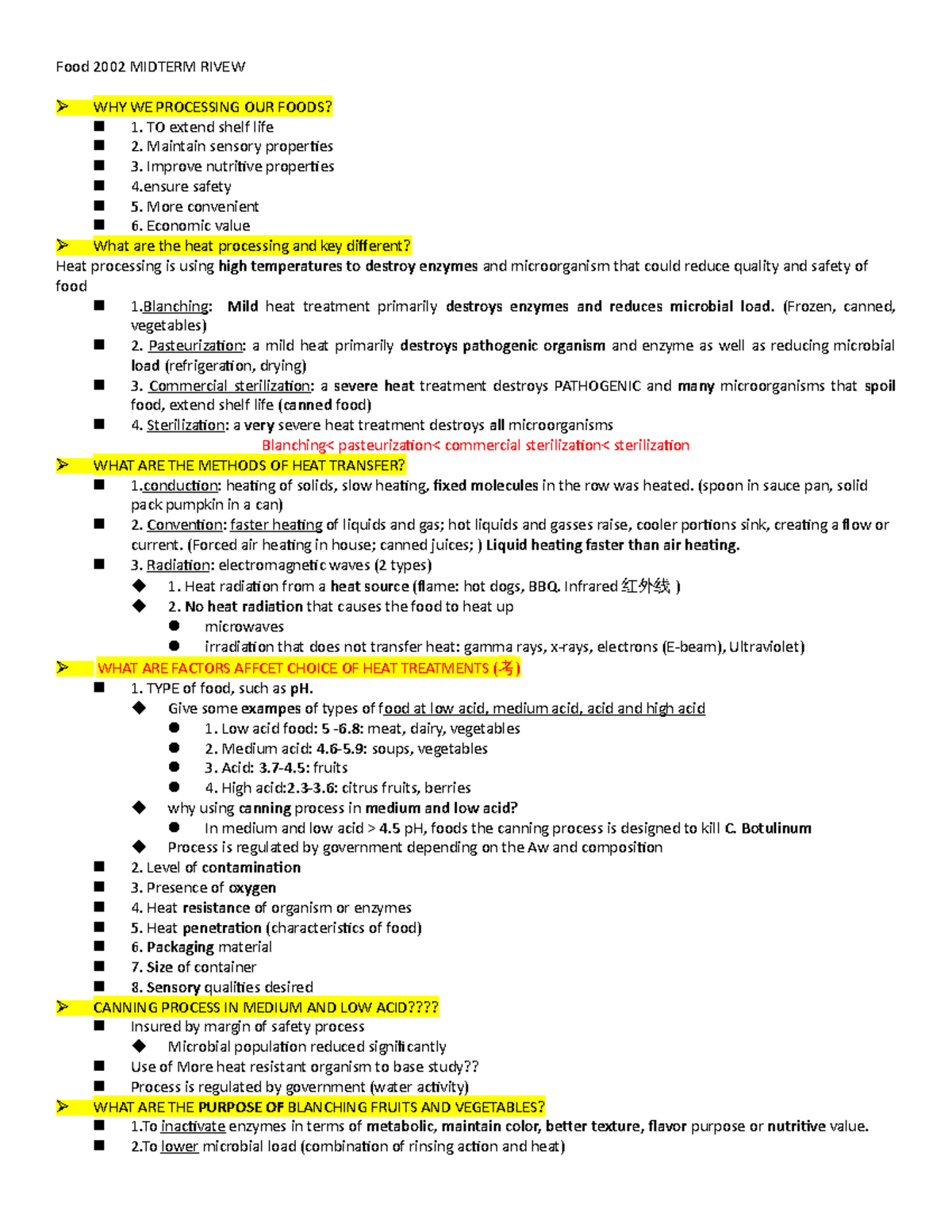 Food 2002 Midterm Review - Food 2002 MIDTERM RIVEW WHY WE PROCESSING ...