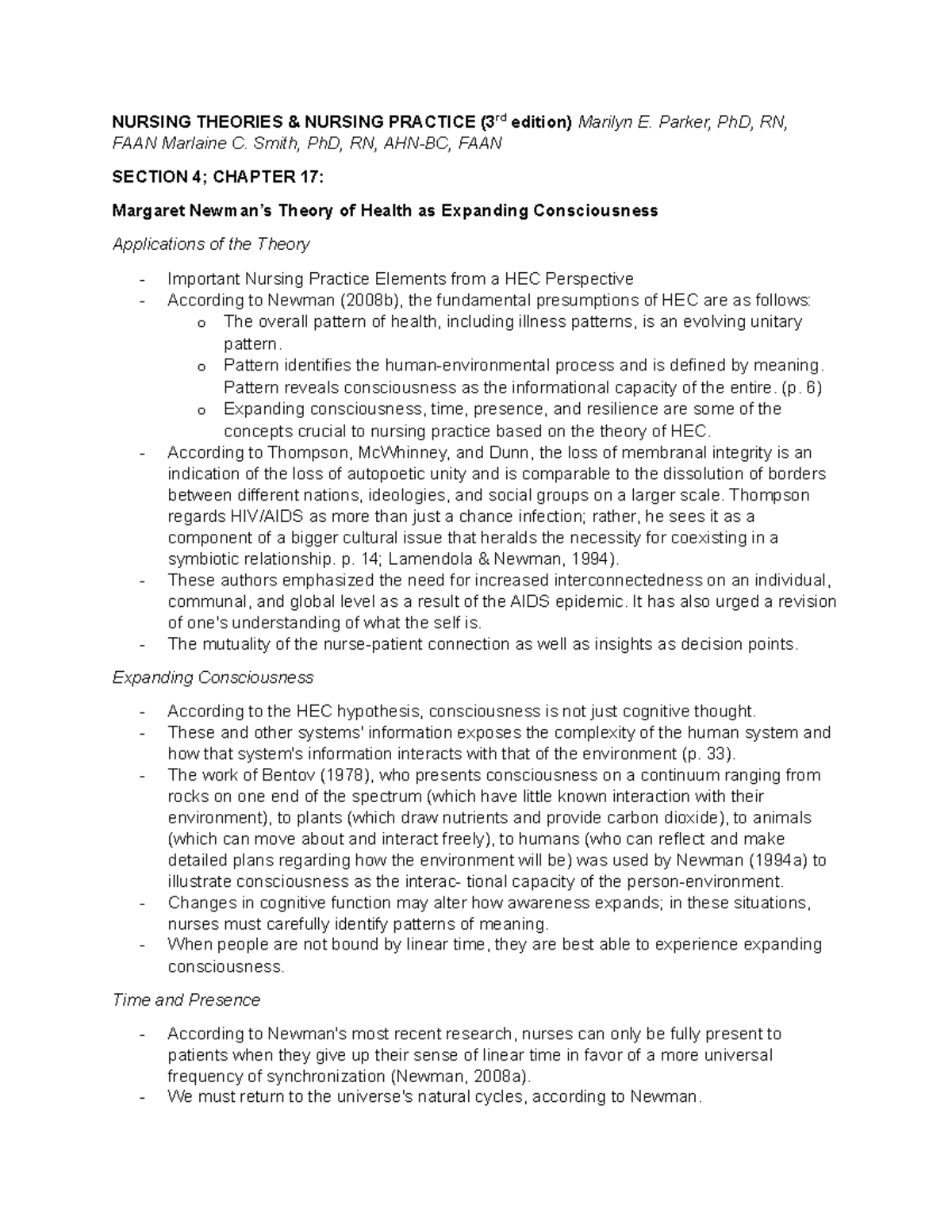 Margaret Newman 02 - TFN notes - NURSING THEORIES & NURSING PRACTICE ...