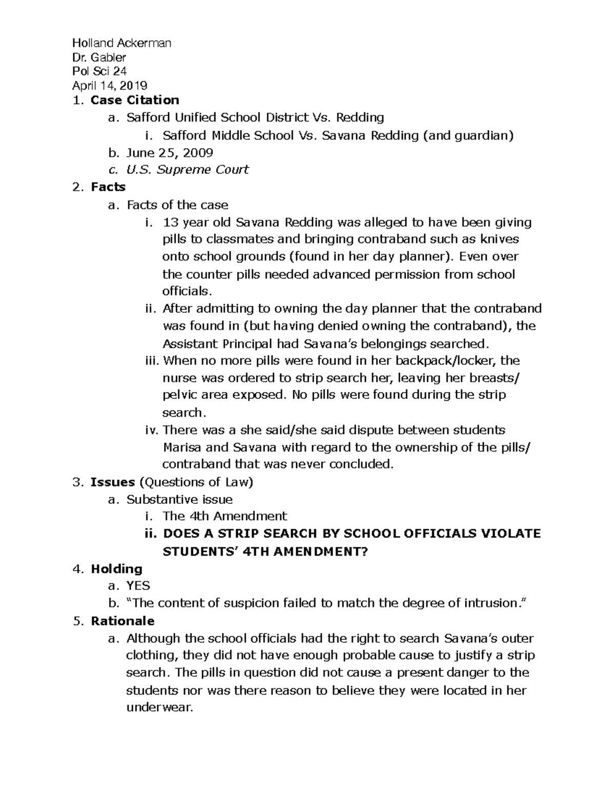 4th Amendment Briefing - Holland Ackerman Dr. Gabler Pol Sci 24 April ...