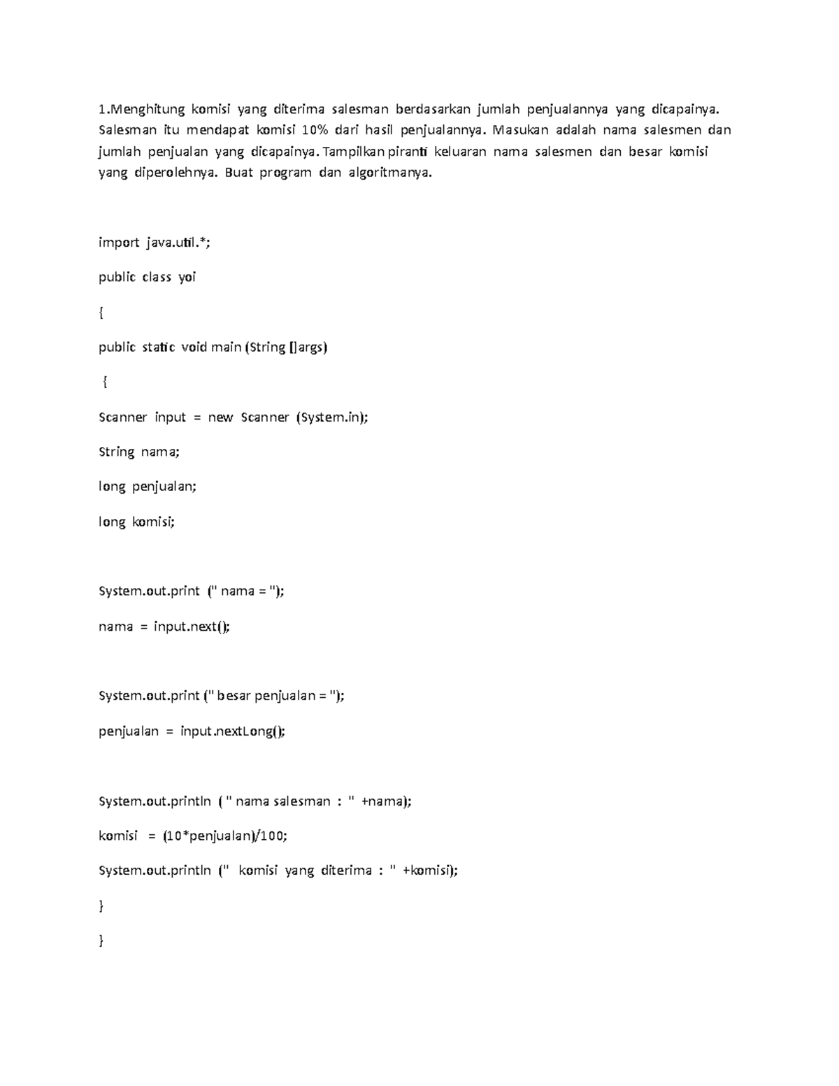 algoritma notes - 1 komisi yang diterima salesman berdasarkan jumlah ...