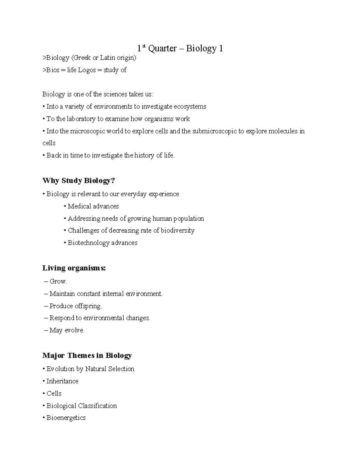 Bio 1 - i want - 1 st Quarter – Biology 1 >Biology (Greek or Latin ...